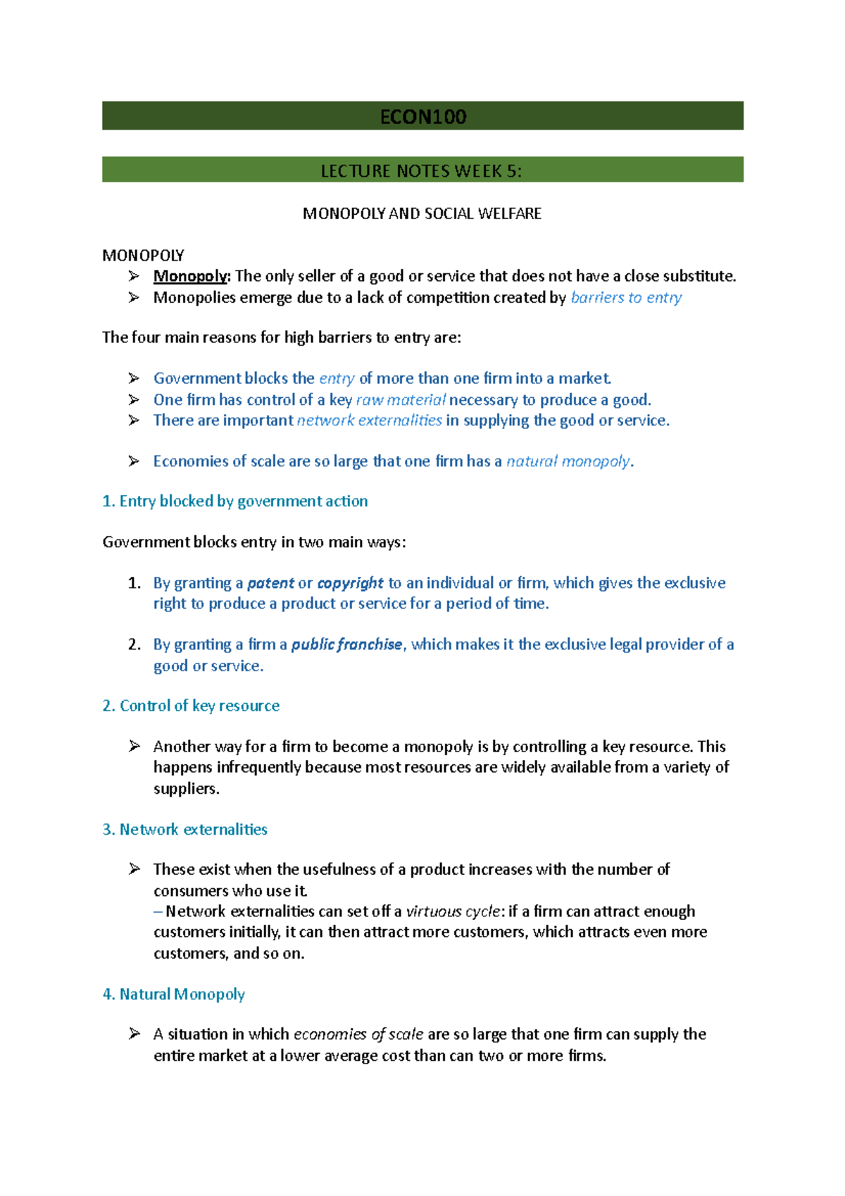 ECON100 WEEK 5 Notes - Quiz 5- semester 1 economics- helpful and easy ...