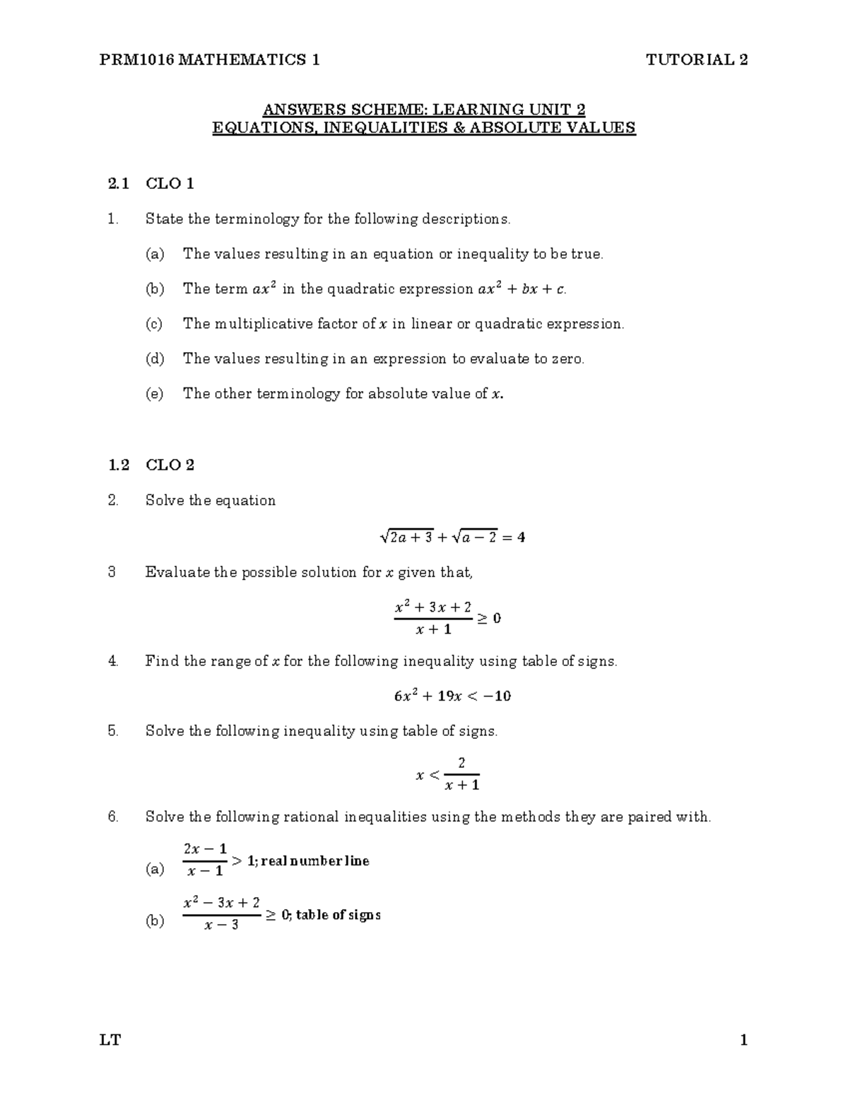 Tutorial LU2 PRM1016 2021.2022 (Question) - PRM1016 MATHEMATICS 1 ...