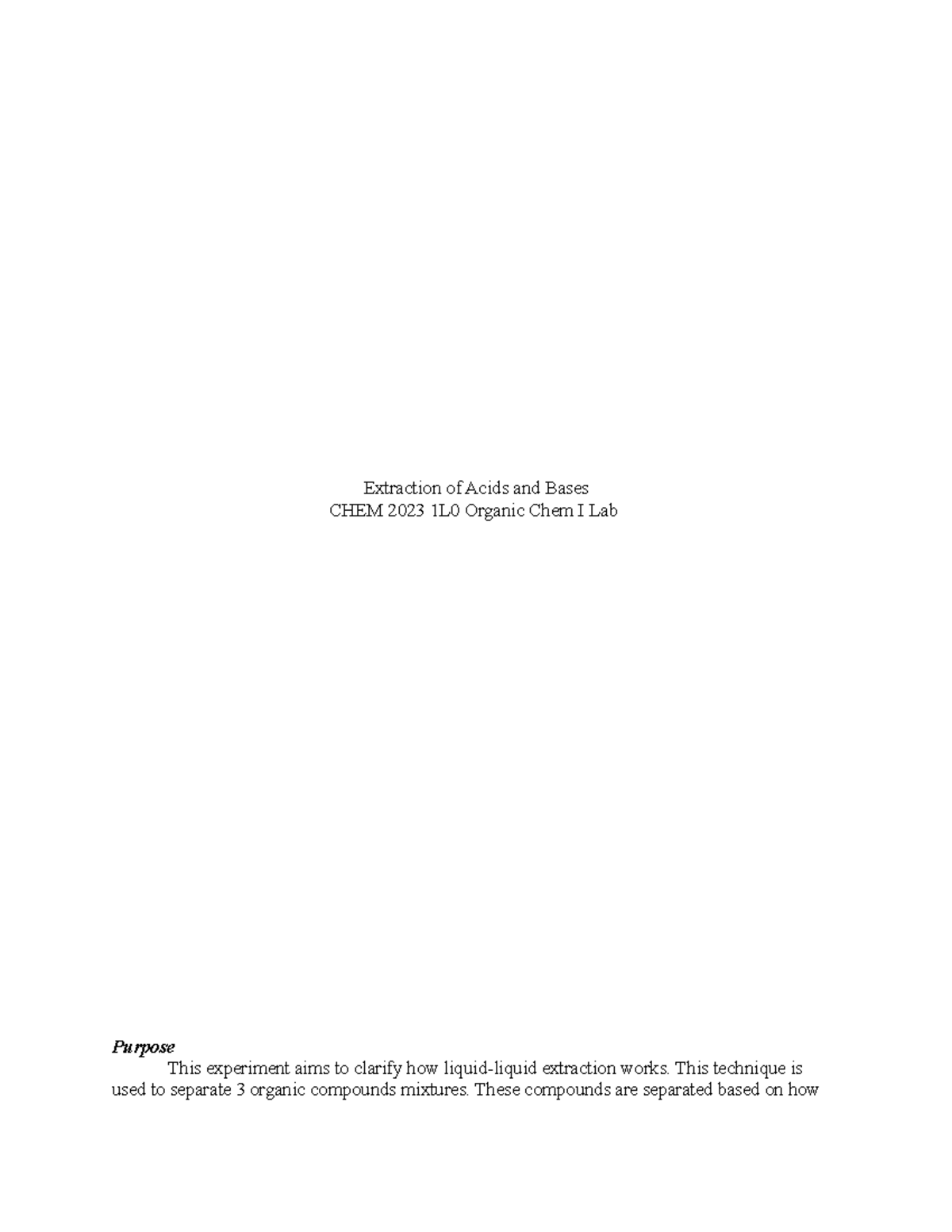 Extraction Ochem - Extraction of Acids and Bases CHEM 2023 1L0 Organic ...