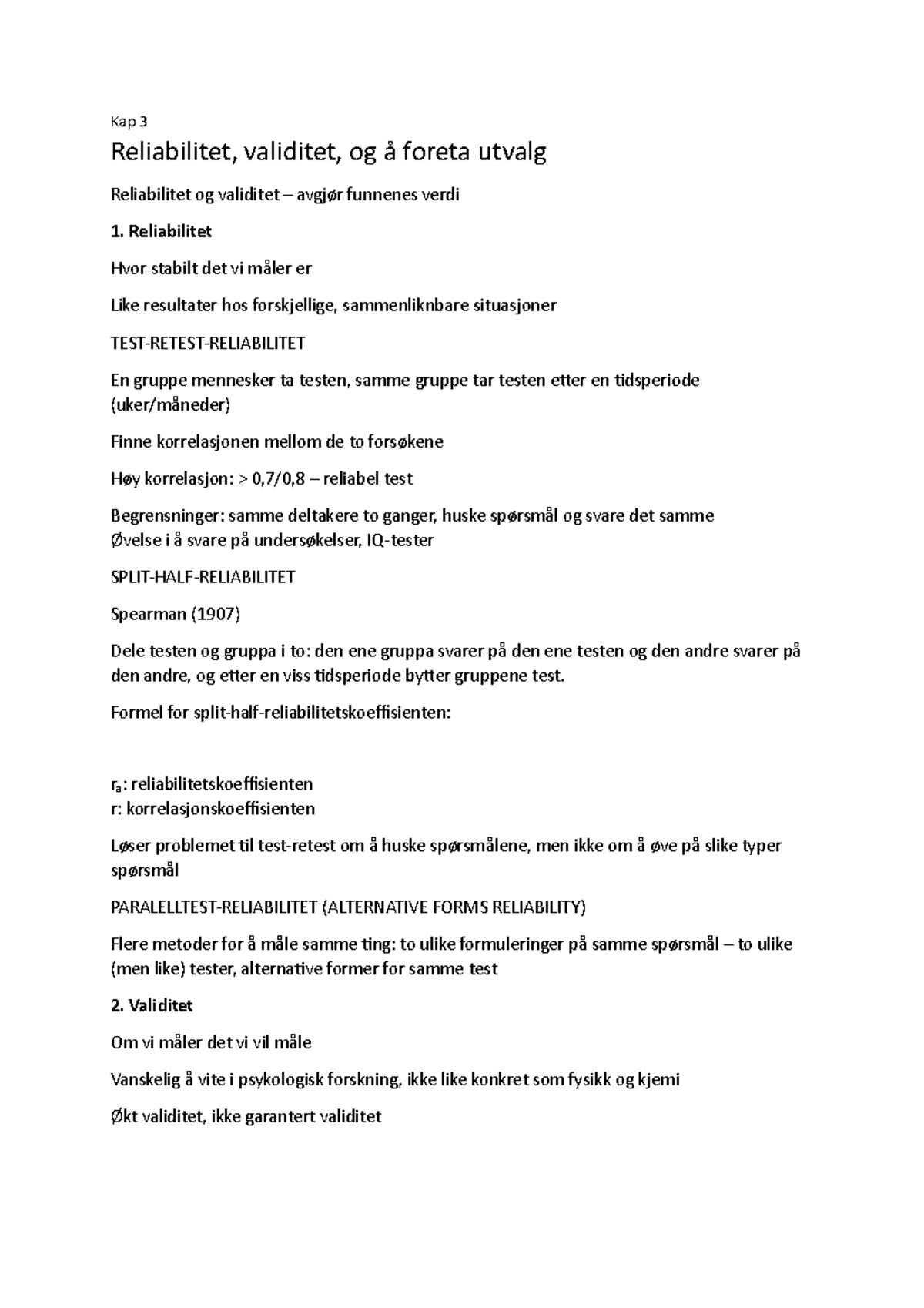 Kap 3 - Reliabilitet, validitet og å foreta utvalg - Kap 3 Reliabilitet ...