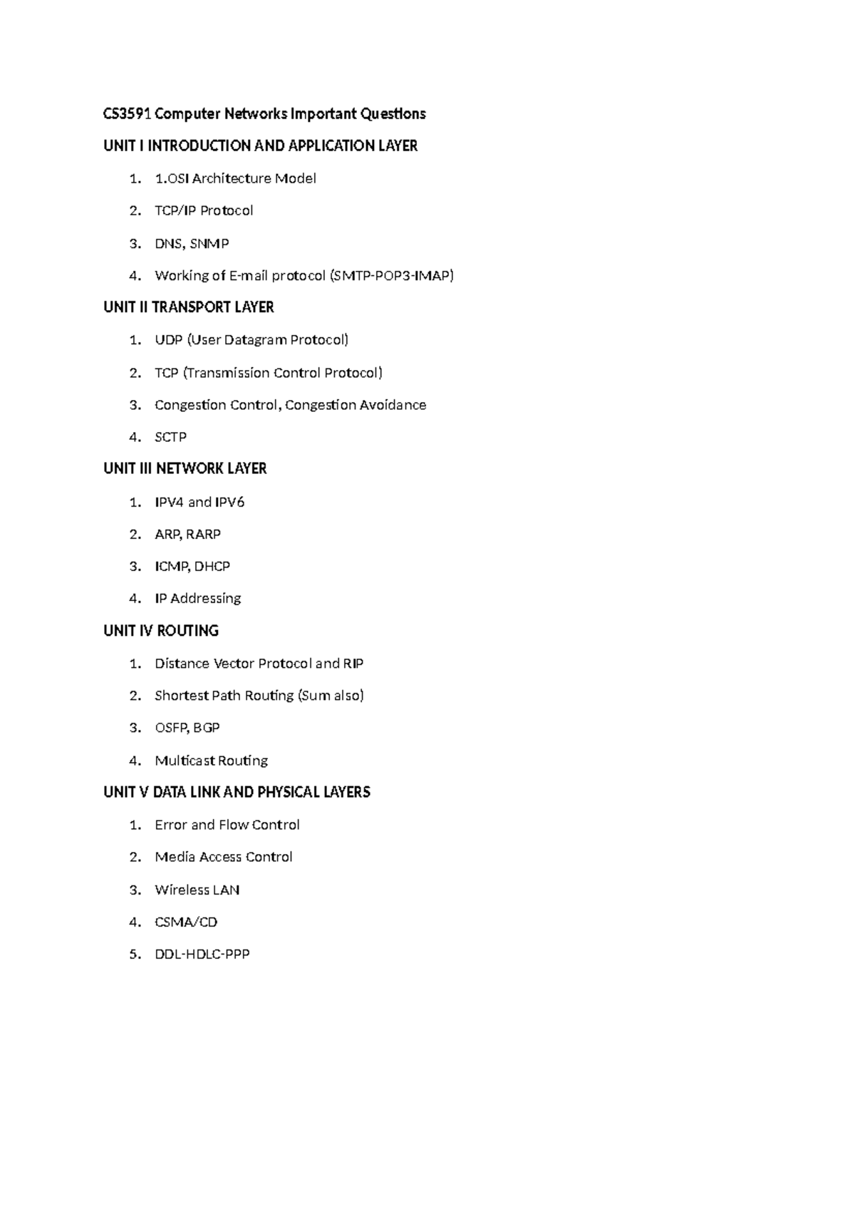 Important Questions - qus - CS3591 Computer Networks Important ...