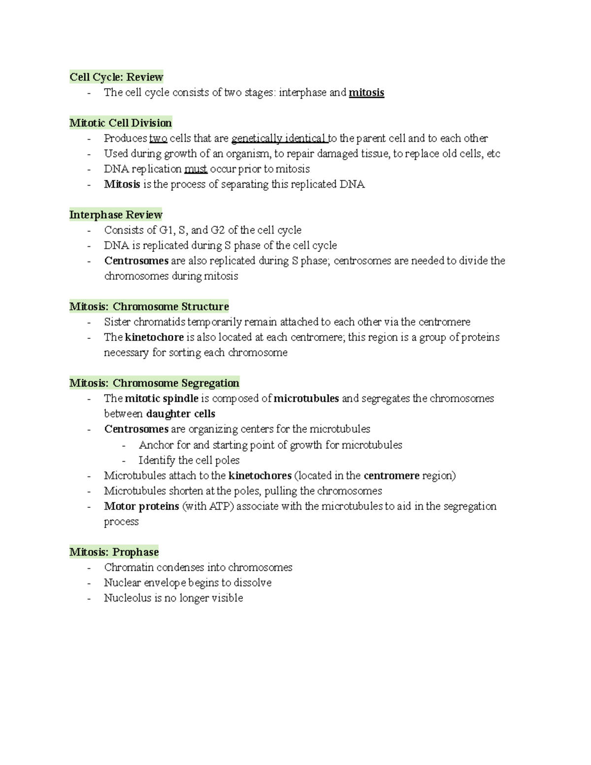 Bio 151, Cell Cycle Review - Cell Cycle: Review - The cell cycle ...