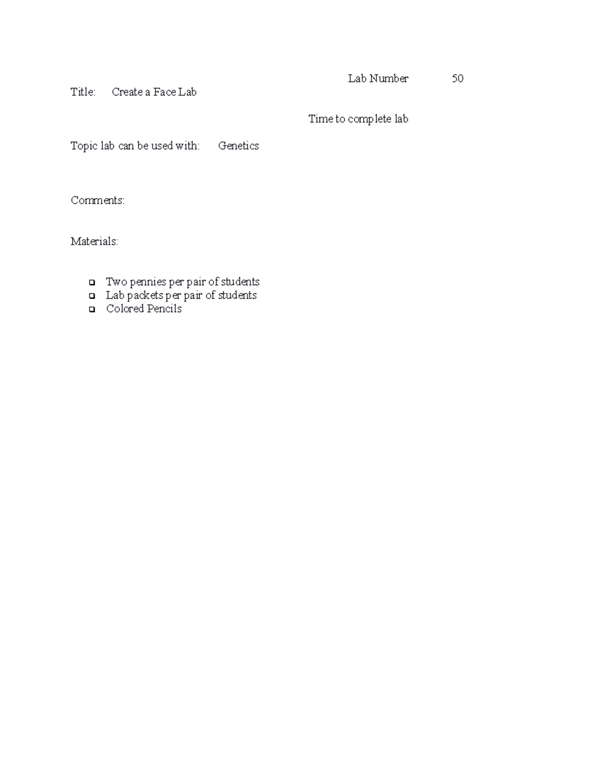 50 Create a Face Lab - YES - Lab Number 50 Title: Create a Face Lab ...
