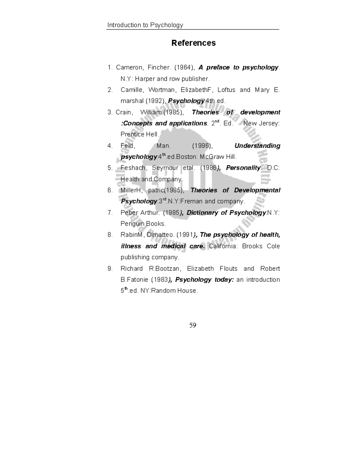 Ln intro psych final-23 - Introduction to Psychology 59 References ...