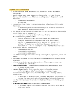 COMM 214 Final Exam Review Guide - COMM 214: Interpersonal Communication Final Exam Review Guide ...