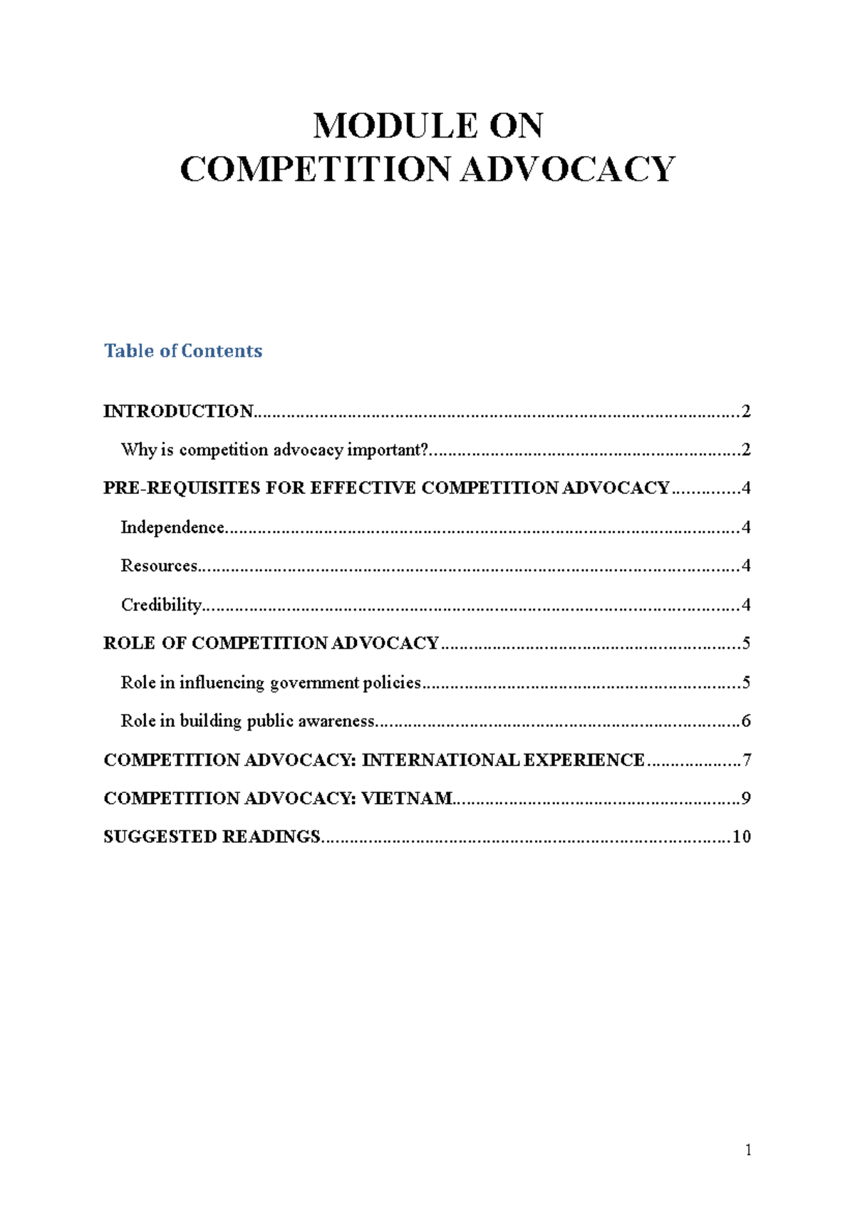 7.competition advocacy - MODULE ON COMPETITION ADVOCACY - Studocu