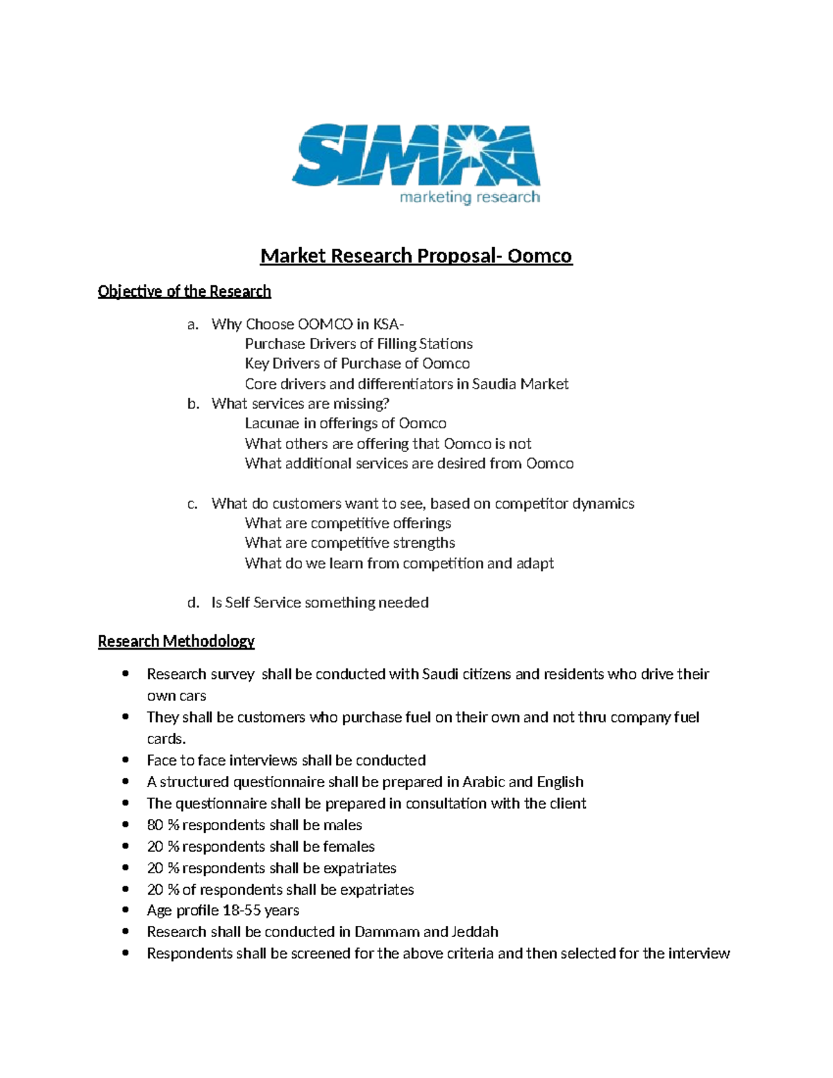 Market Research Proposal- Oom Co saudi Arabia - Market Research ...