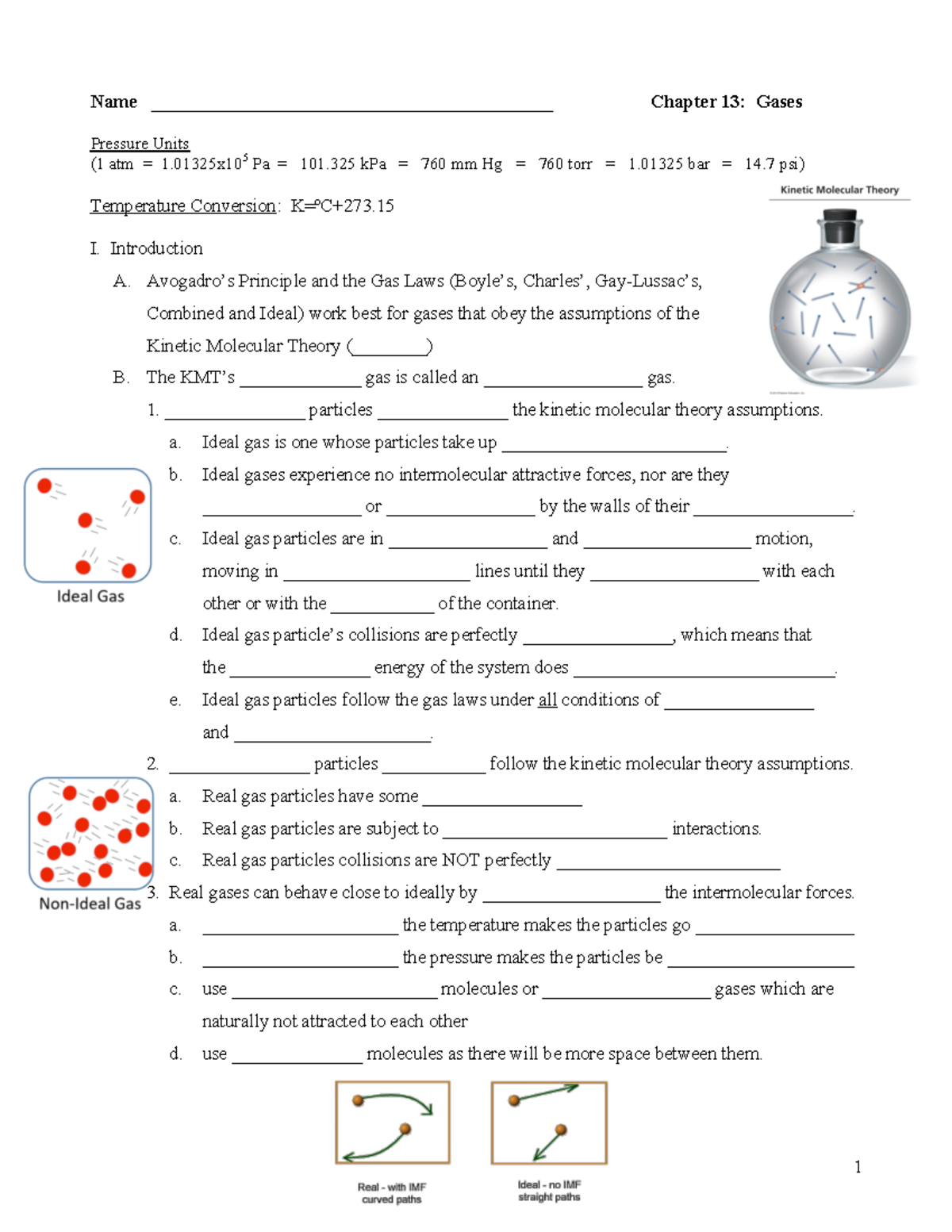 (A) Chapter 13 Outline - Pre-AP Chemistry - Name