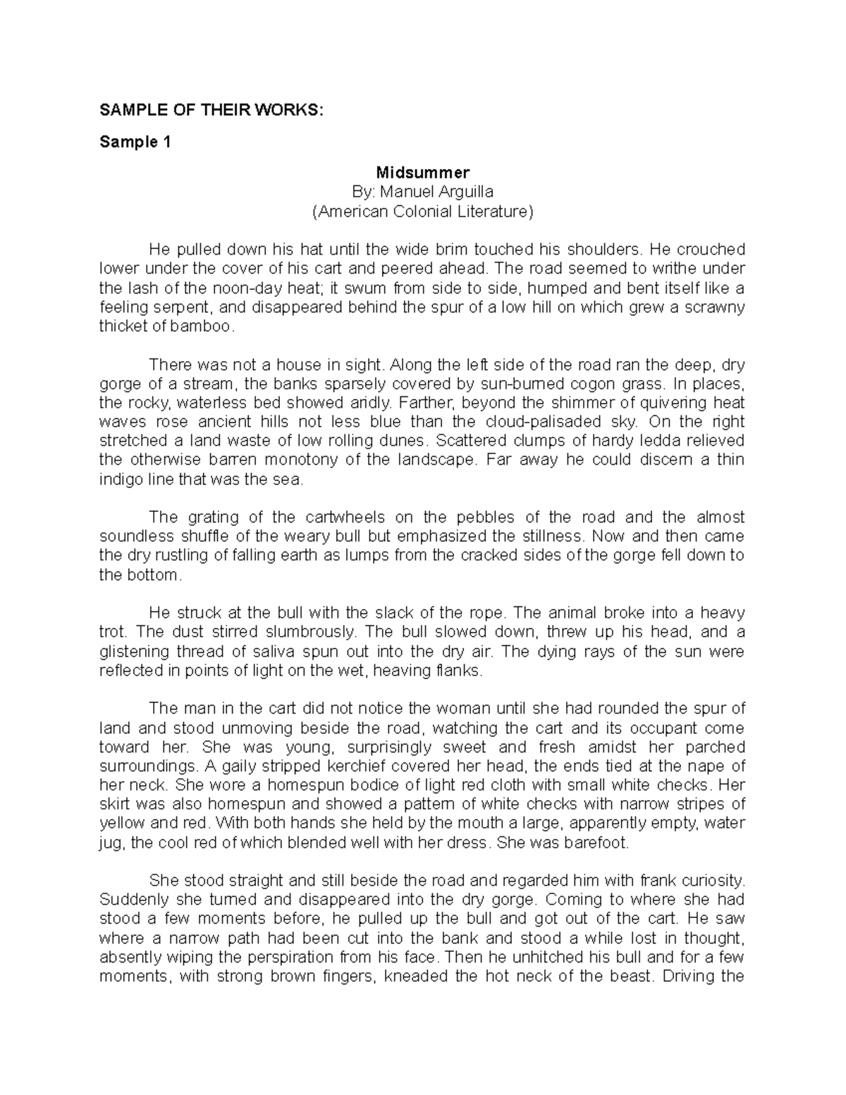 Sample- Literary- Pieces - SAMPLE OF THEIR WORKS: Sample 1 Midsummer By ...