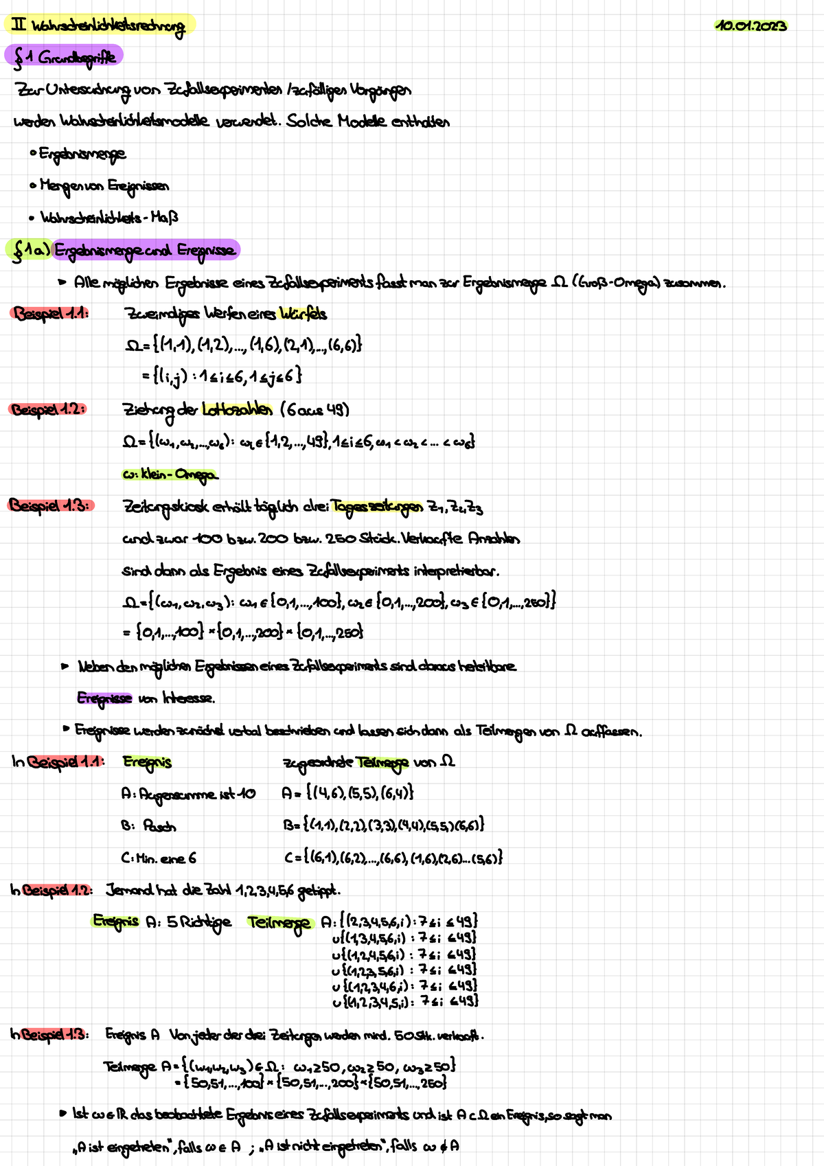 Statistik A Notizen 10 - Wahrscheinlichkeitsrechnung 5) Grundbegriffe Zur Untersuchung von - Studocu