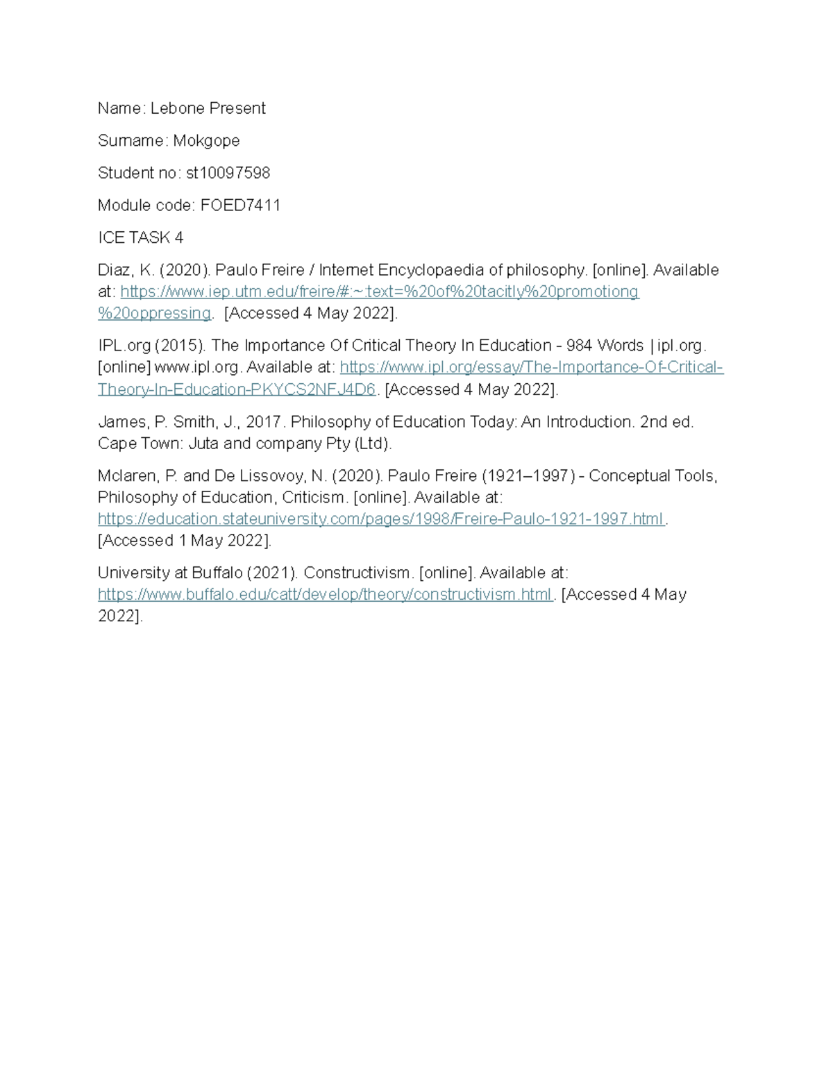 FOED ICE TASK 4 - it will assit with the foundation of education ice ...