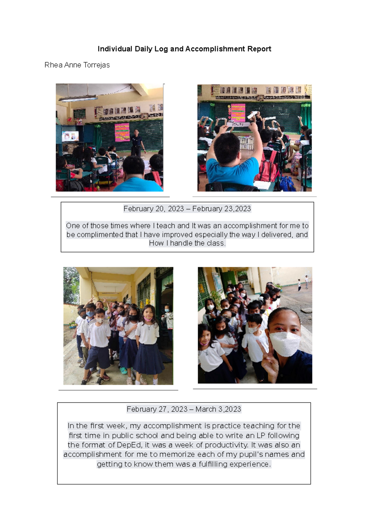 RHEA AR - sasa - Individual Daily Log and Accomplishment Report Rhea ...