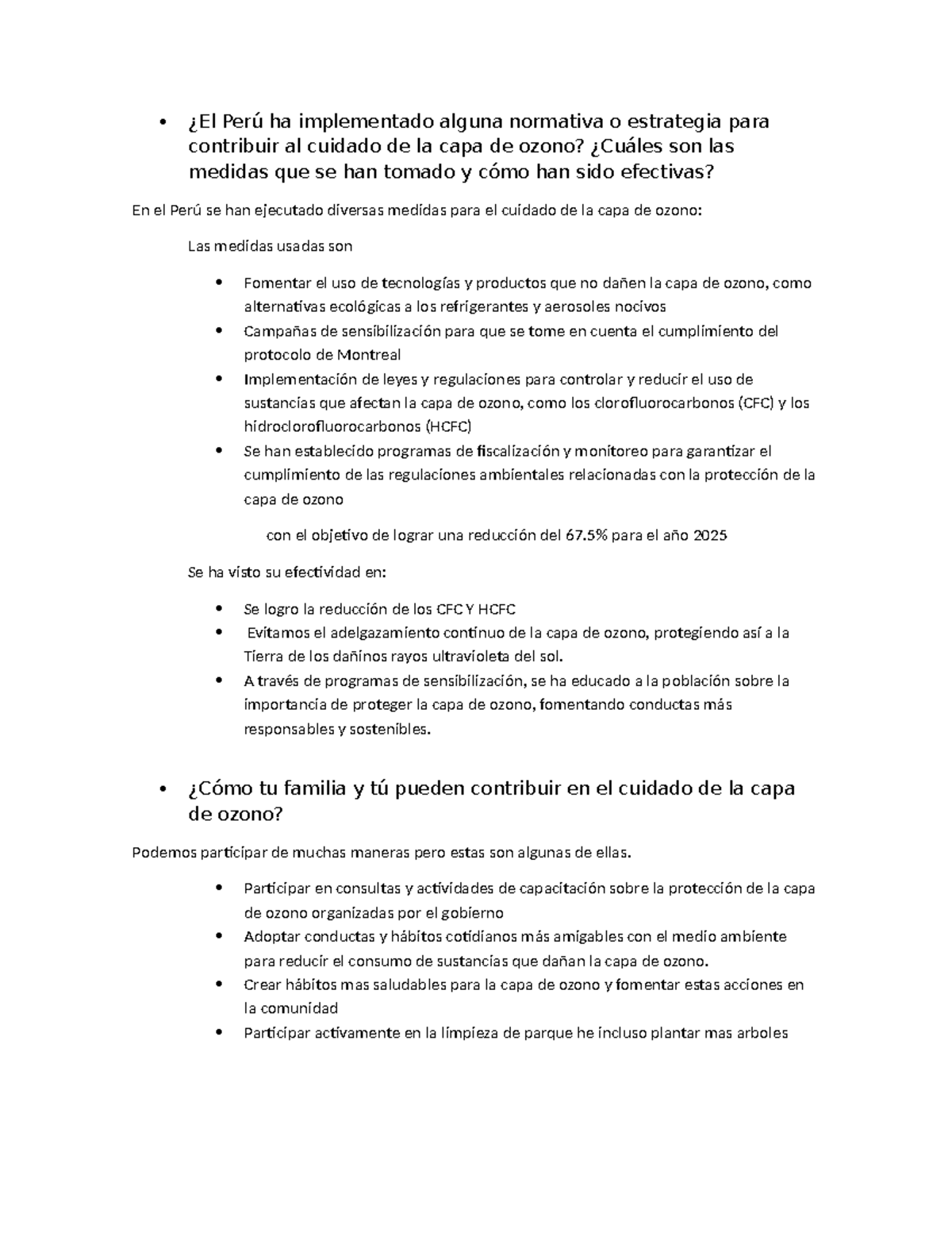 Tarea individuo y medio ambiente - ¿El Perú ha implementado alguna ...