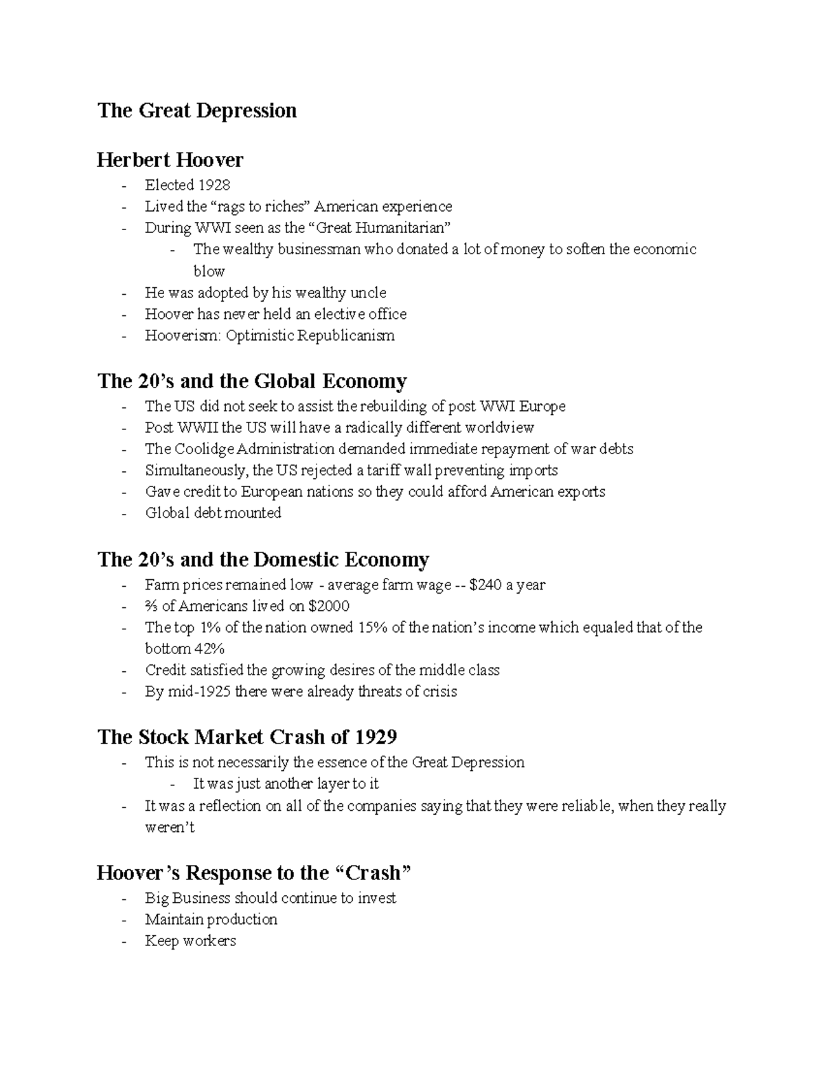 The Great Depression - The Great Depression Herbert Hoover Elected 1928 ...