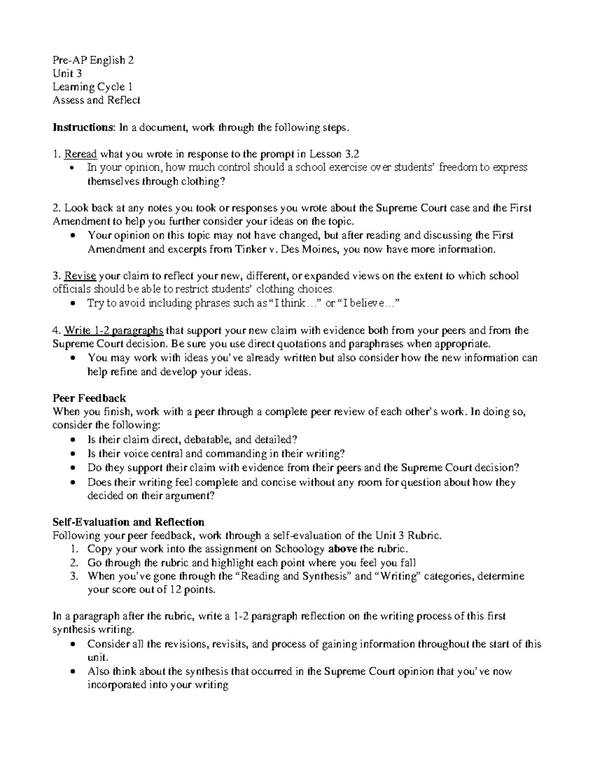 LC1+Assess+and+Reflect+Instructions - Pre-AP English 2 Unit 3 Learning ...
