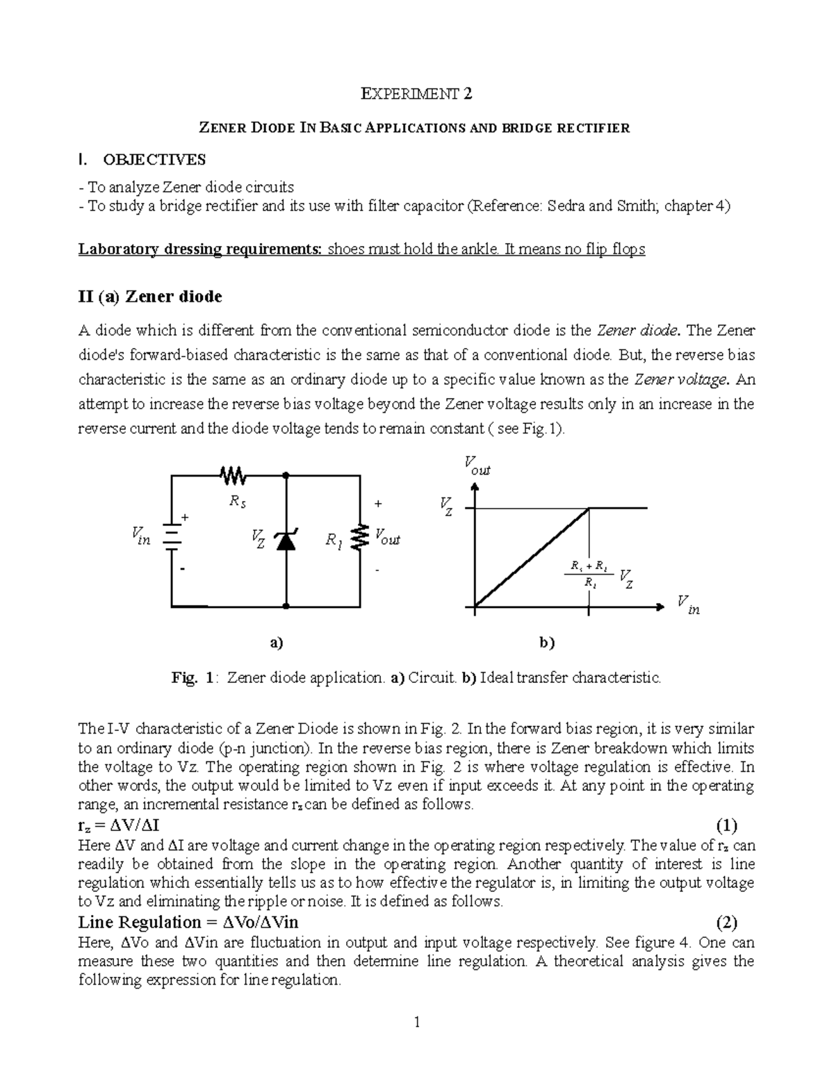 Lab2-rev 2019 Summer II - EXPERIMENT 2 ZENER DIODE IN BASIC ...