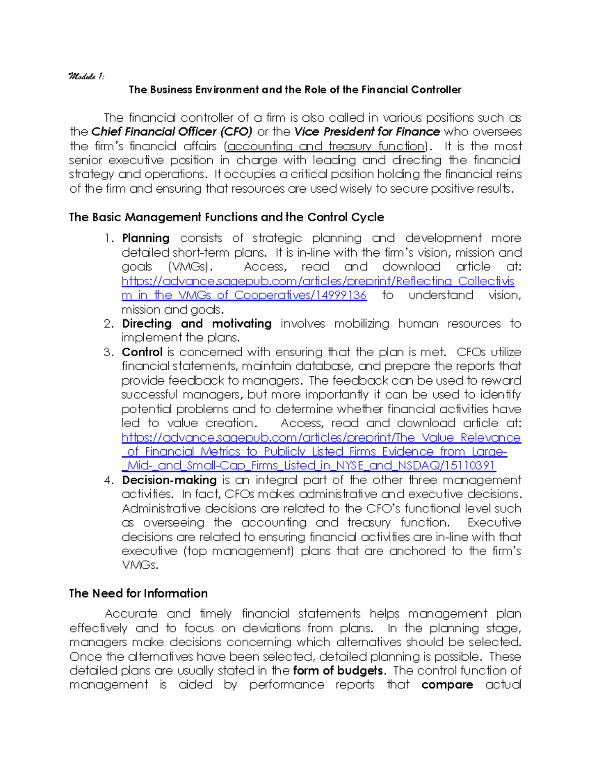 1. FME 411-Financial Controllership-Module 1-converted - Module 1: The ...
