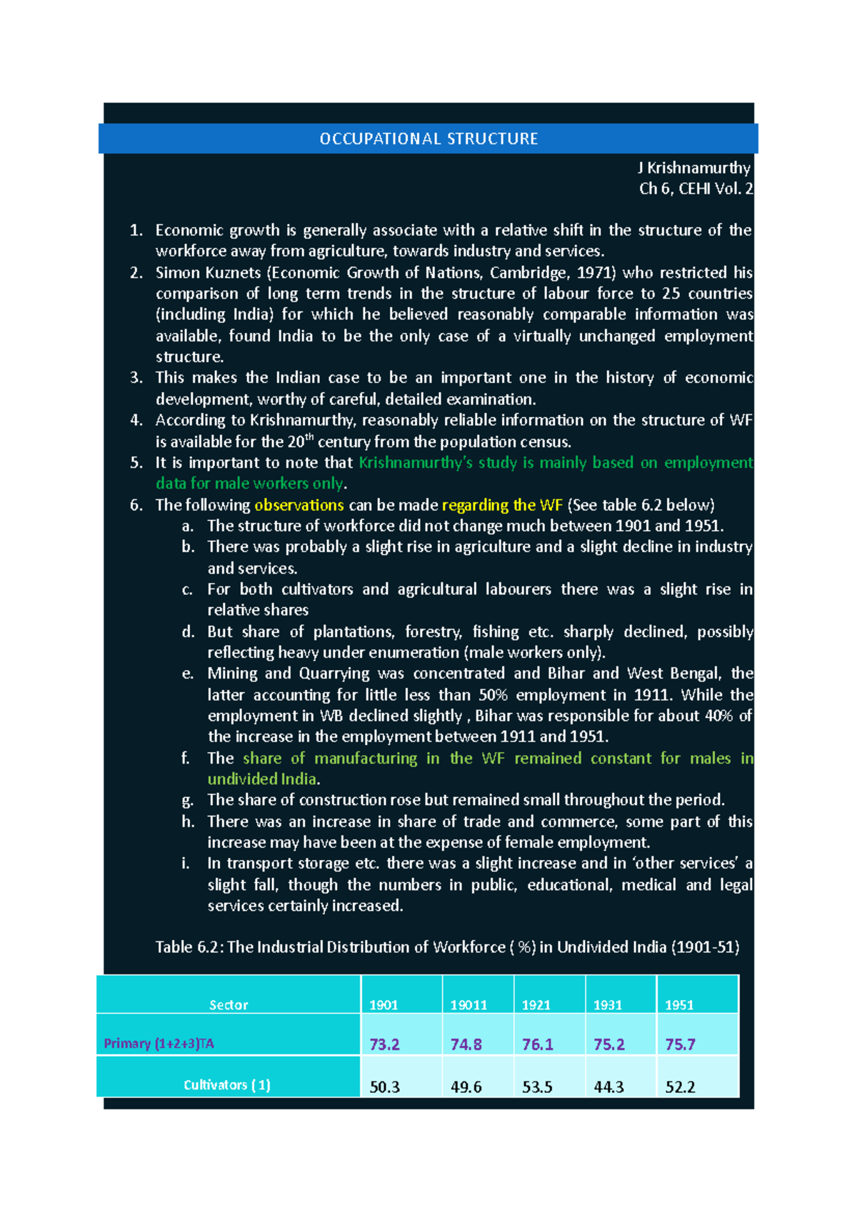 Eco History Unit 2 Macro Trends Labour Force - OCCUPATIONAL STRUCTURE J ...