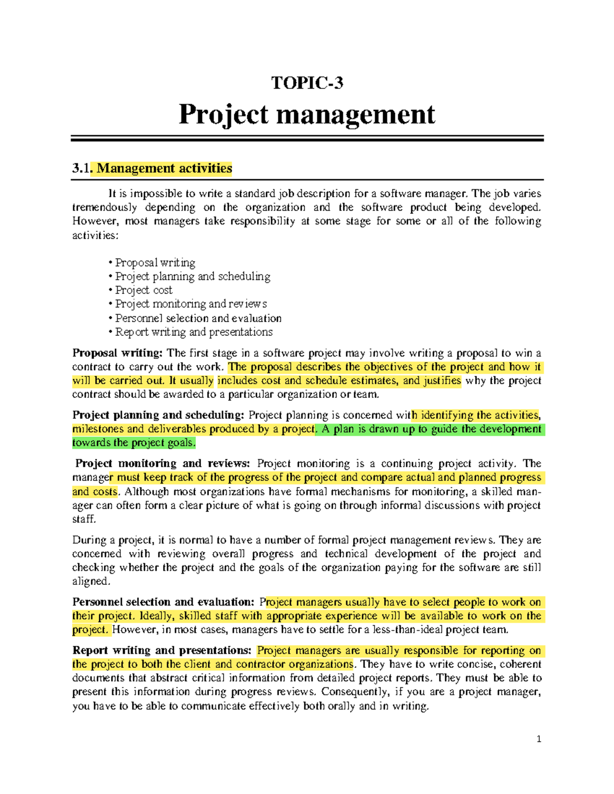 Topic-3 - TOPIC- 3 Project management 3. Management activities It is impossible to write a ...