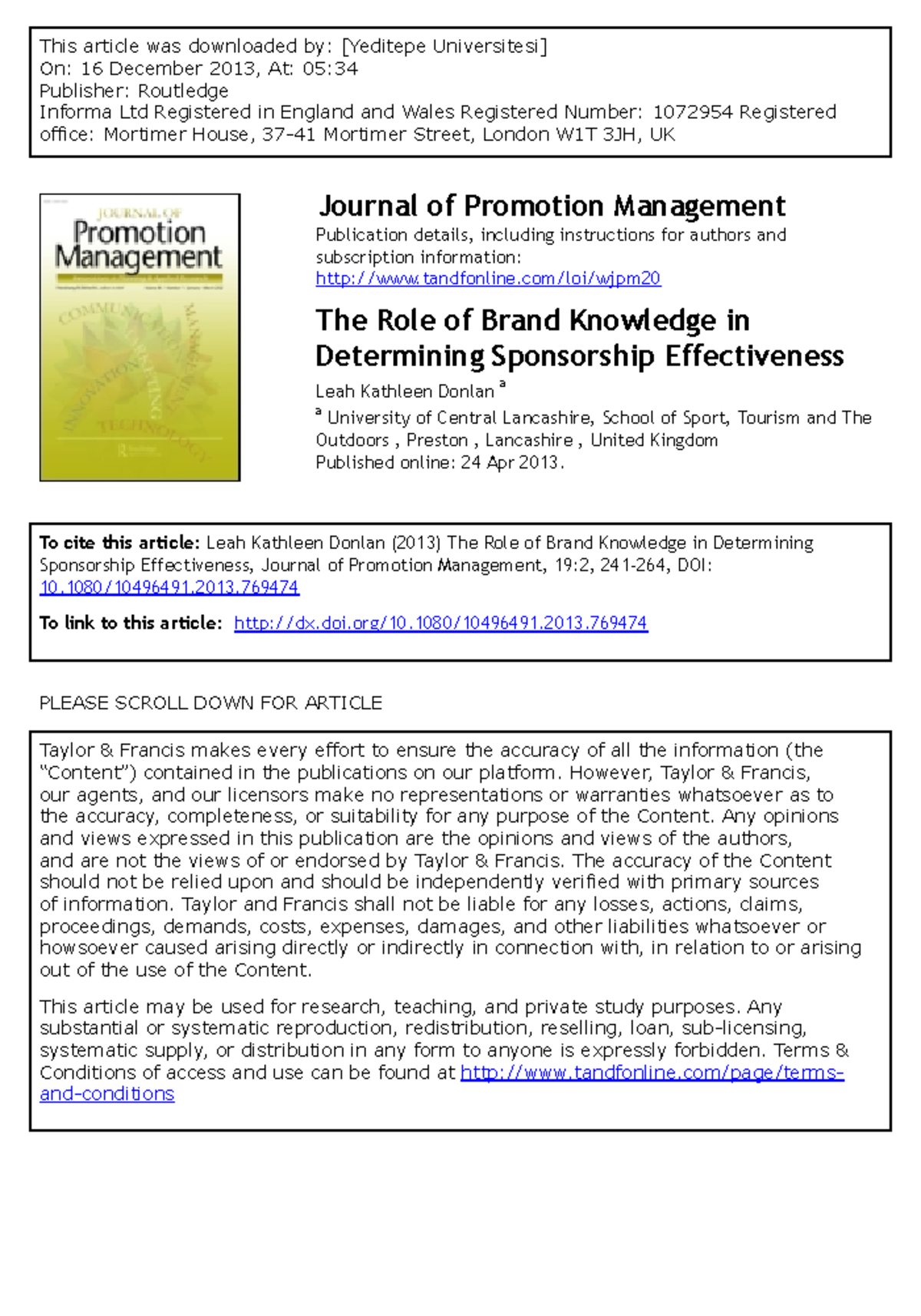 Donlan image - Sponsorhip for brands - This article was downloaded by ...