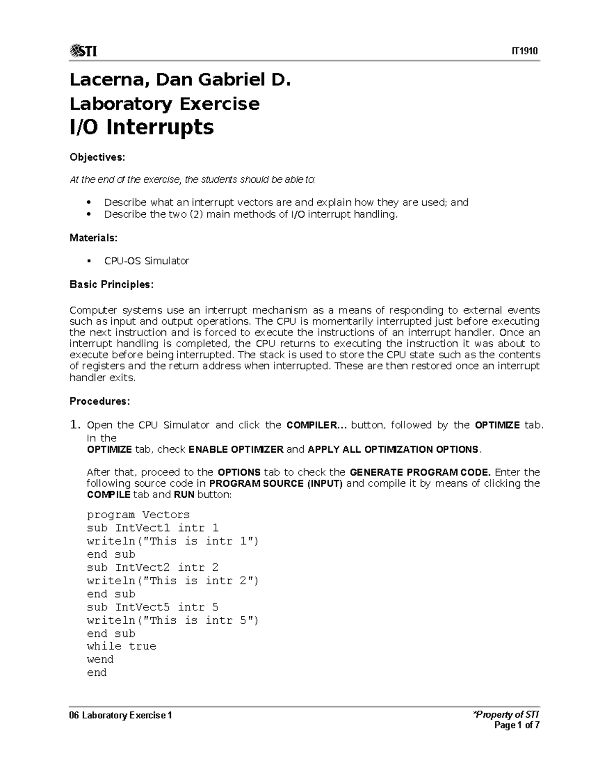 06 Laboratory Exercise 1(4)(2)gab - 06 Laboratory Exercise 1 *Property of STI Lacerna, Dan ...