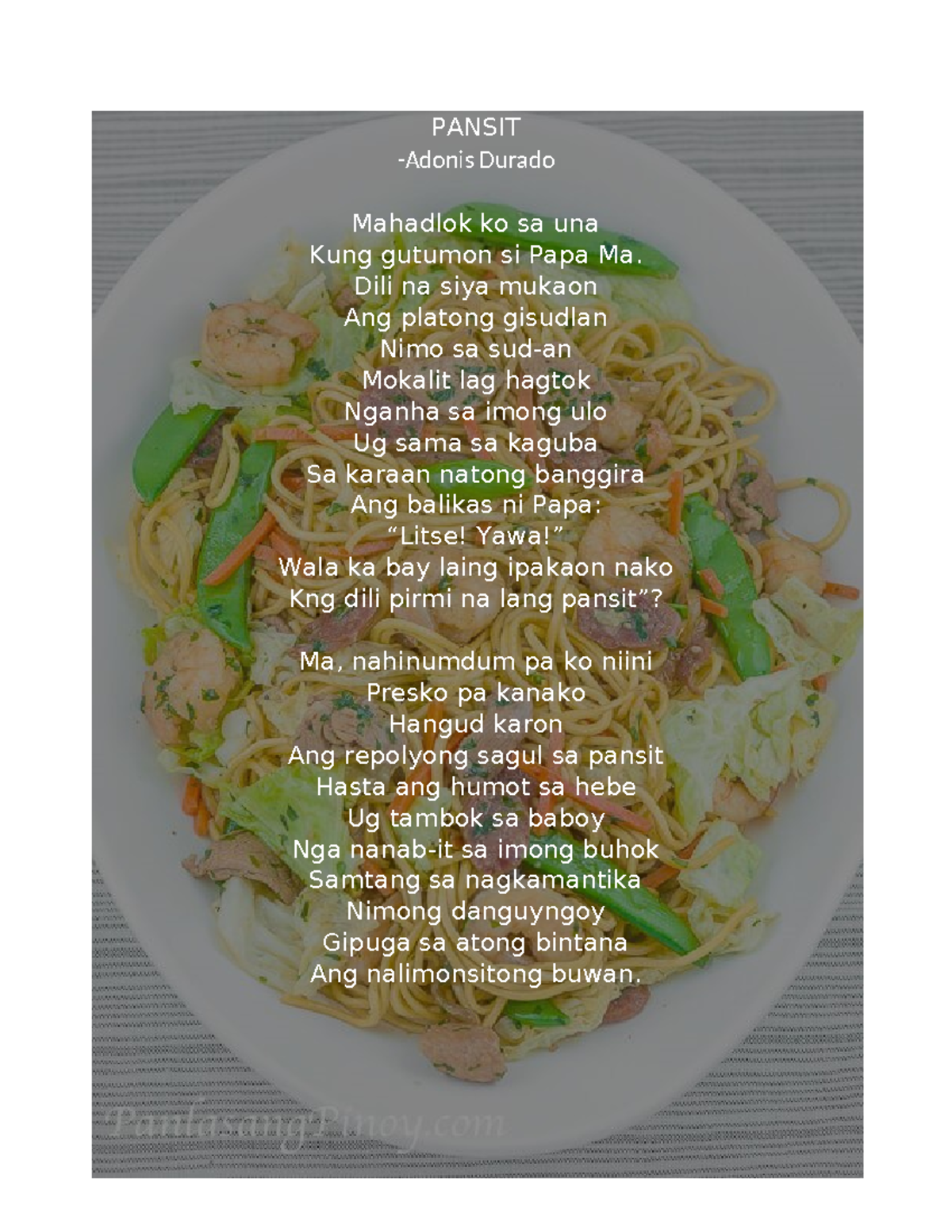 Activity 3 - PANSIT -Adonis Durado Mahadlok ko sa una Kung gutumon si Papa Ma. Dili na siya ...