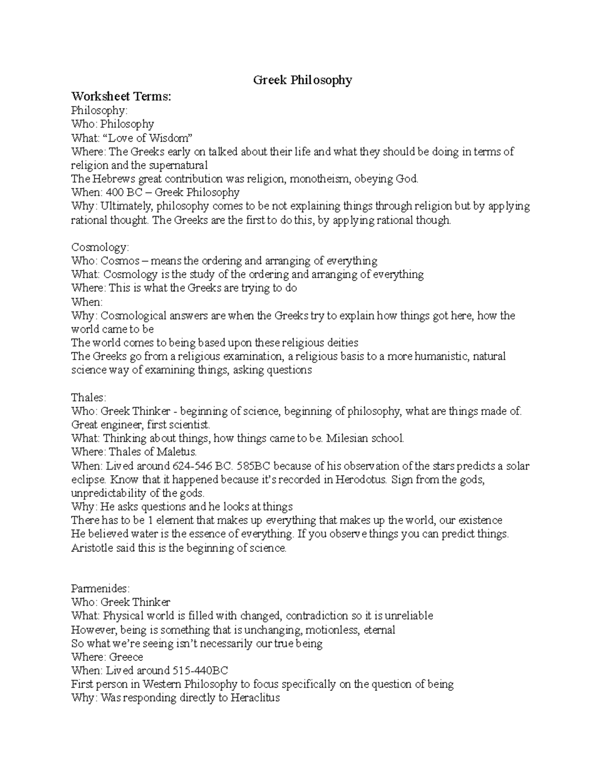 Greek Philosophy Worksheet Terms - Greek Philosophy Worksheet Terms ...