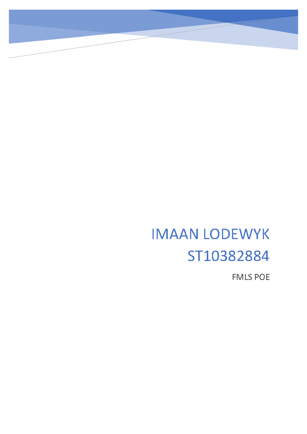 Fmls poe life skills - IMAAN LODEWYK ST FMLS POE POE activity 1: The community and the young ...