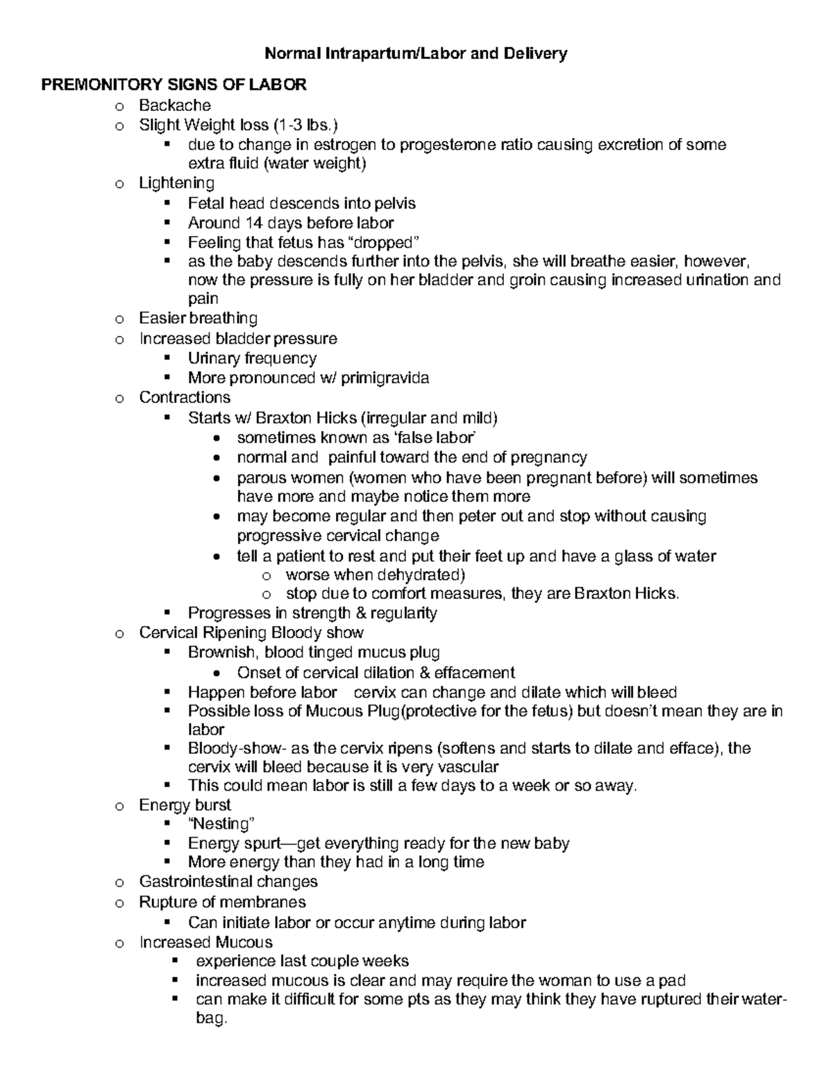 Normal Intrapartum.docx first part - Normal Intrapartum/Labor and ...