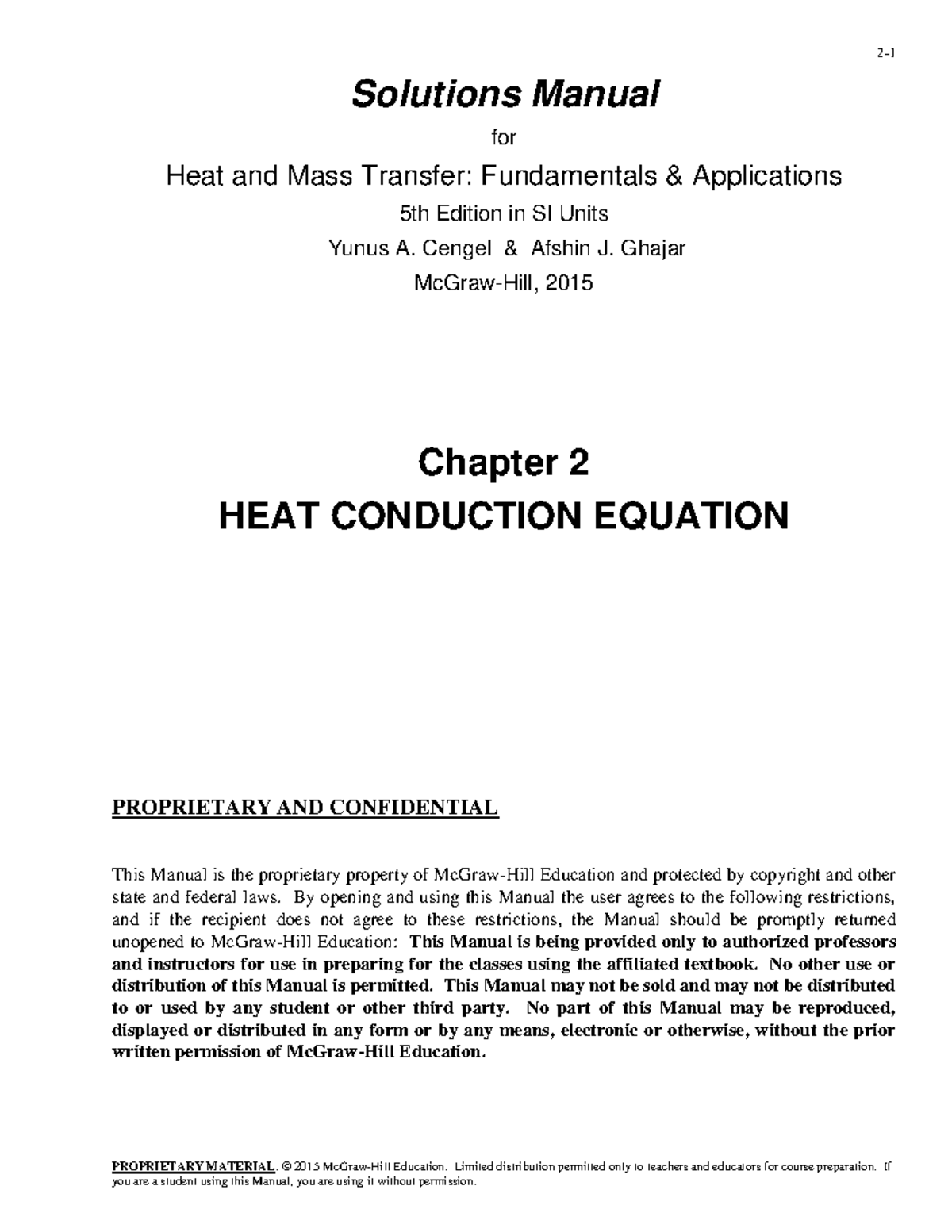 64SI Heat 5e SM Chap02 - Textbook solution chapter 2 - Solutions Manual ...