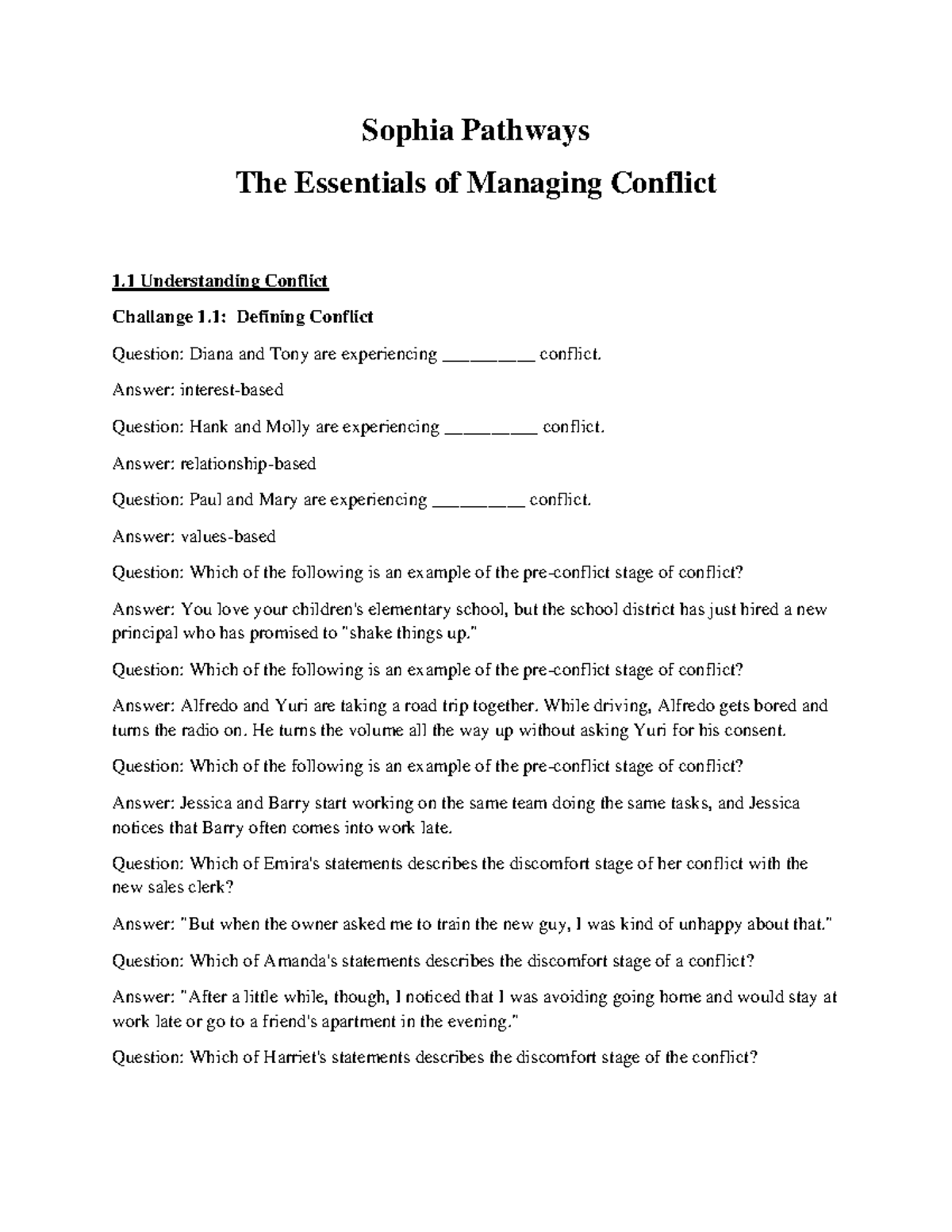 The Essentials of Managing Conflict- Notes, Quiz, & Answers - Sophia ...