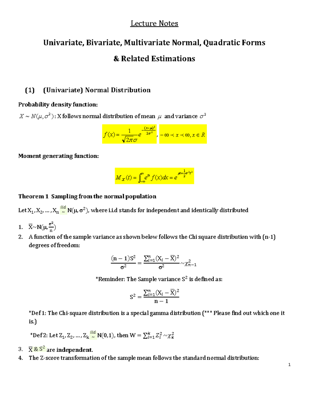 Normals quadratics regressions - Lecture Notes Univariate, Bivariate ...