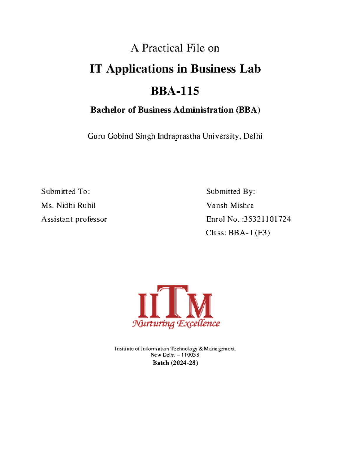 Cover page and index (1)(1)-1 - A Practical File on IT Applications in ...