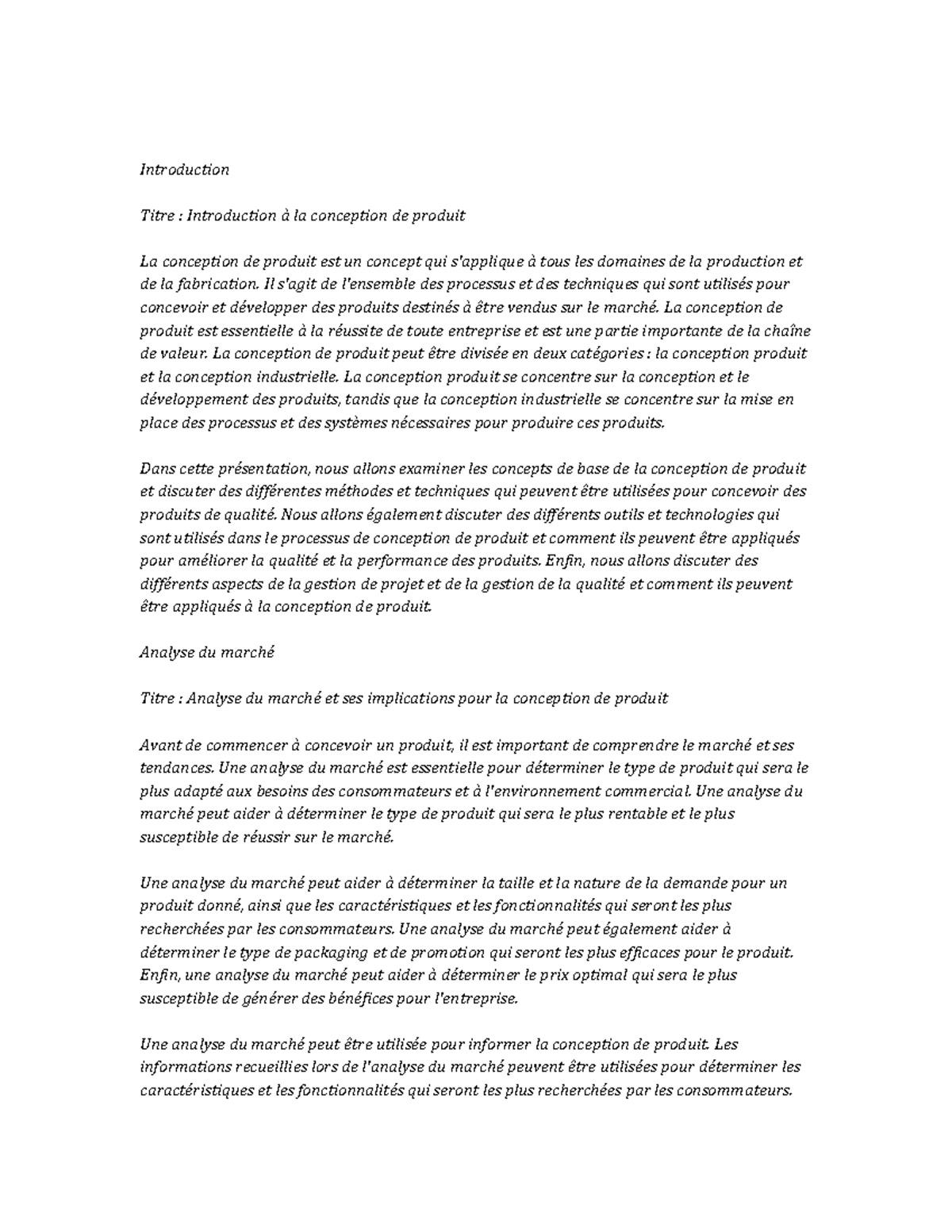 Product Design note study - Introduction Titre : Introduction à la ...