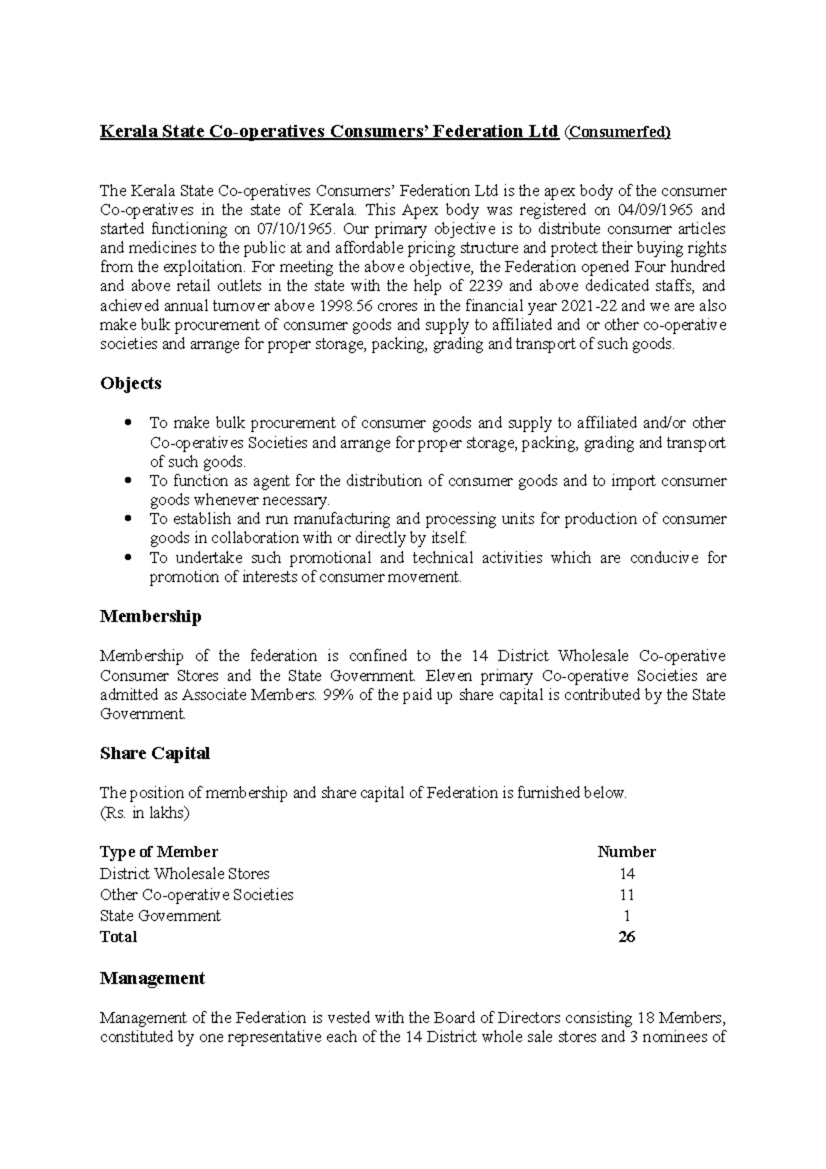 Consumerfed - Its lecture notes - Kerala State Co-operatives Consumers ...
