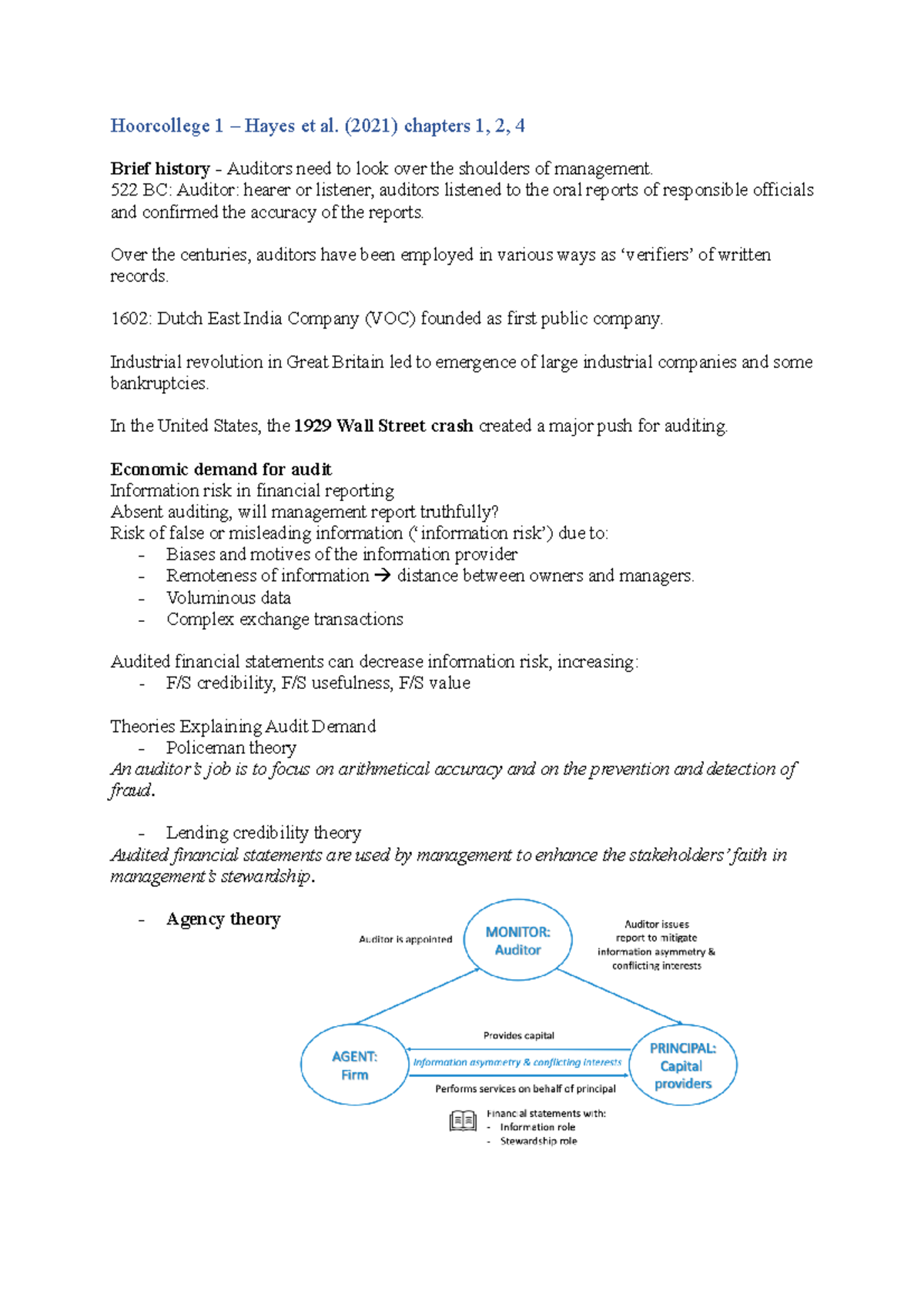 Auditing Lecture 1 Hoorcollege 1 Hayes Et Al 2021 Chapters 1 2 4 Brief History