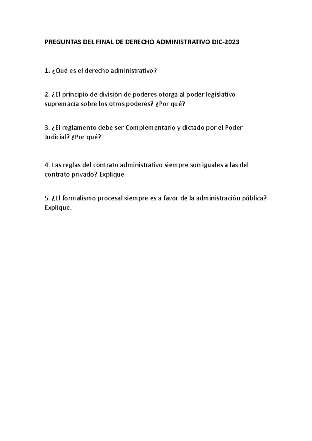 Preguntas DEL Final DE Derecho Administrativo DIC - PREGUNTAS DEL FINAL DE DERECHO ...