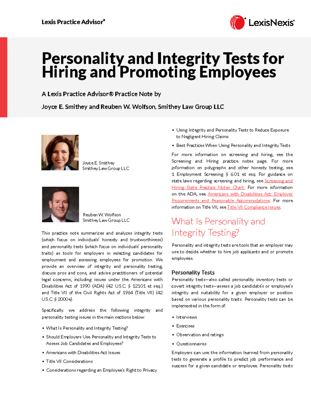 Personality and Integrity Tests for Hiring and Promoting Employees ...
