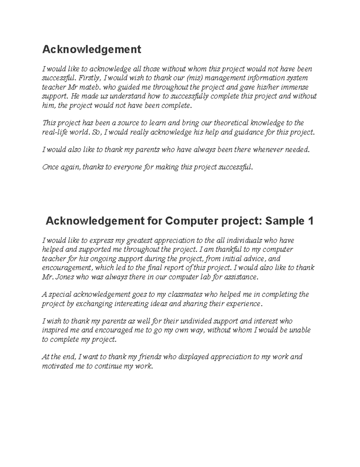 Acknowledgement - markating - Acknowledgement I would like to acknowledge all those without whom ...