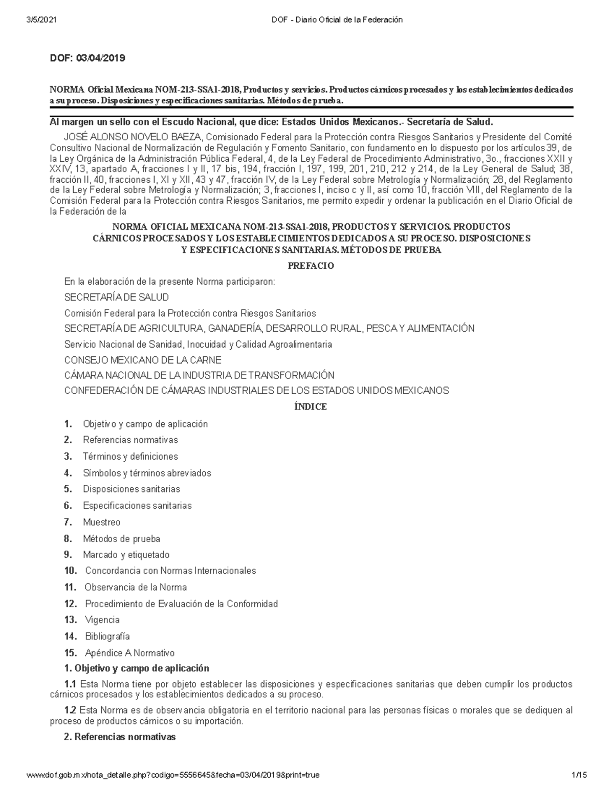 NOM-213 Porductos Carnicos - DOF: 03/04/ NORMA Oficial Mexicana NOM-213-SSA1-2018, Productos y ...