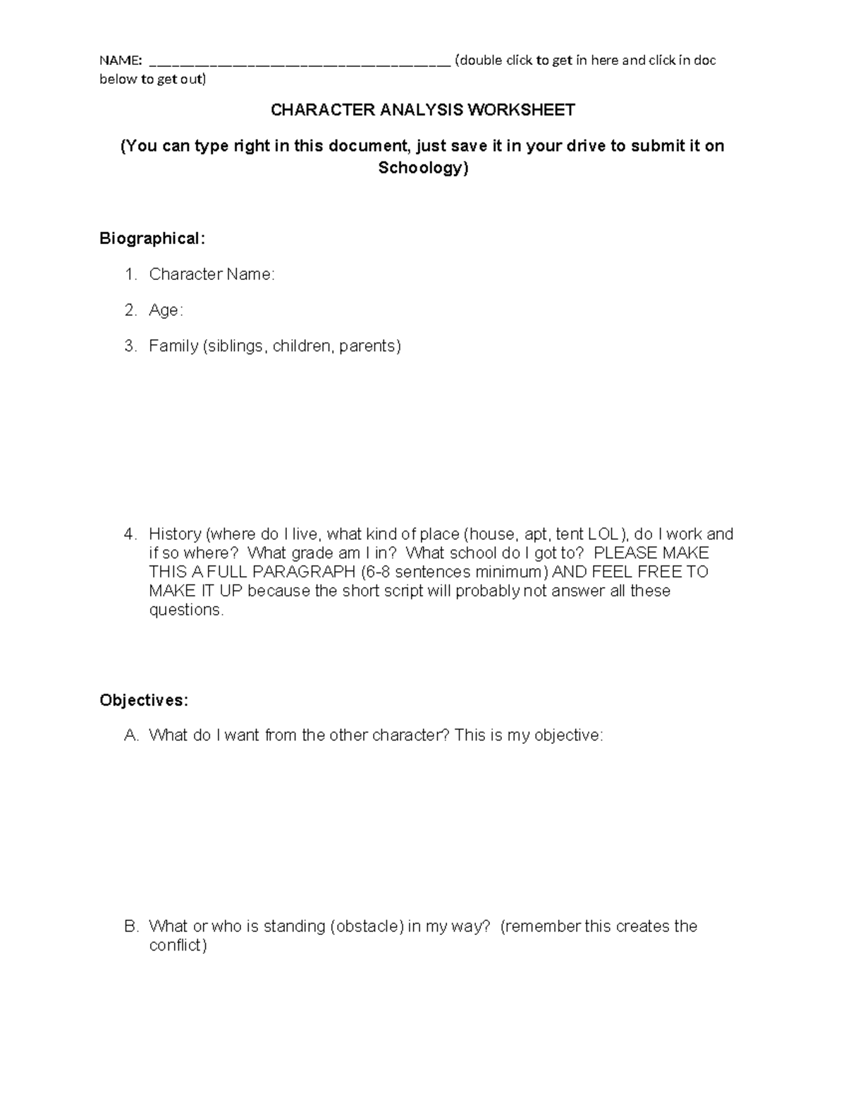 Character Analysis Worksheet - NAME ...