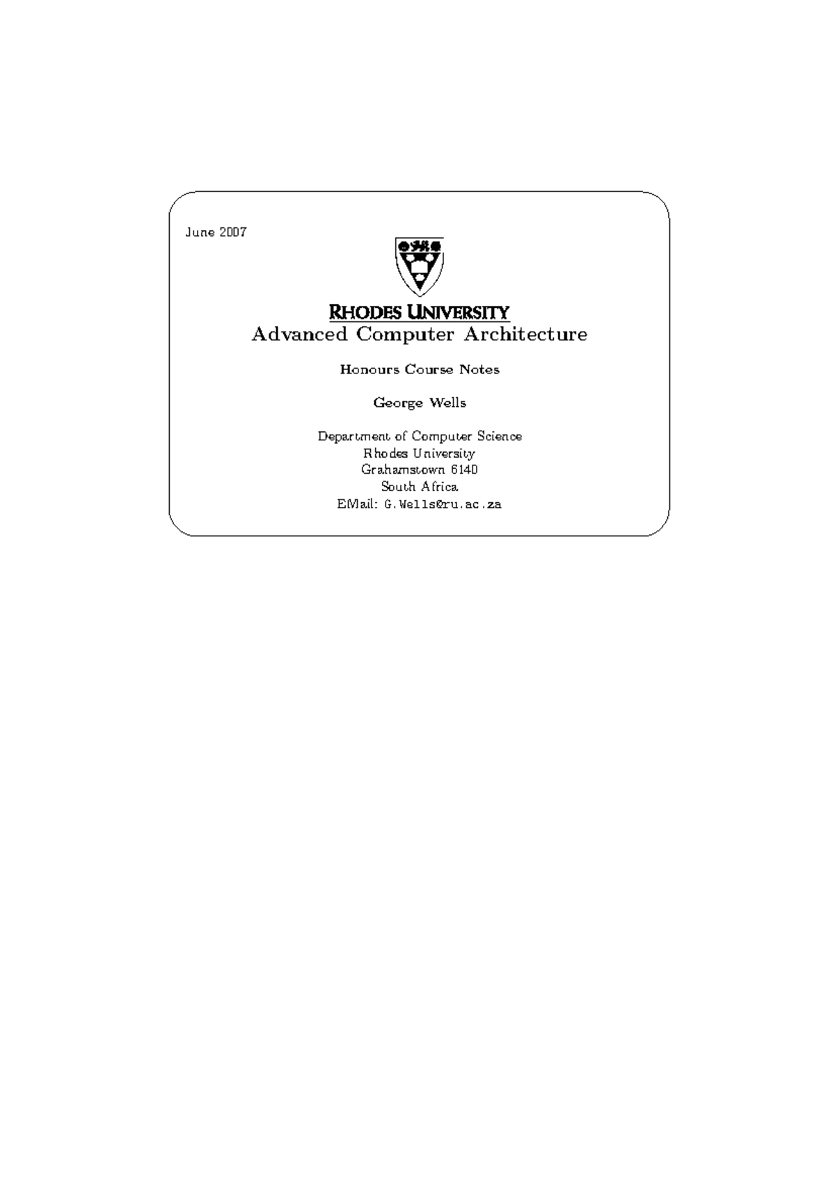 Advanced Computer Architecture 1 And June 2007 Advanced Computer