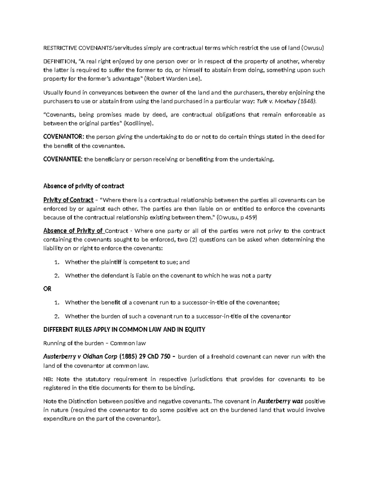 Restrictive Covenants - RESTRICTIVE COVENANTS/servitudes simply are ...