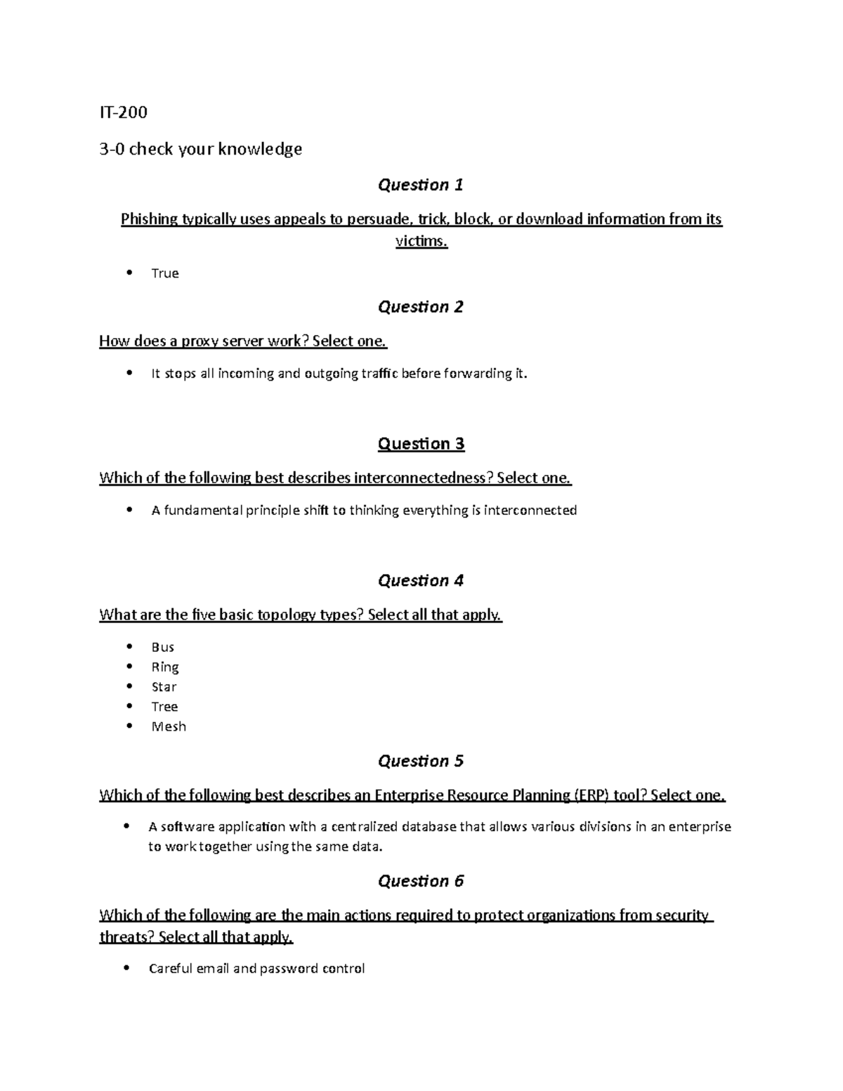 3-0 check your knowledge grade quiz A - IT- 3-0 check your knowledge ...