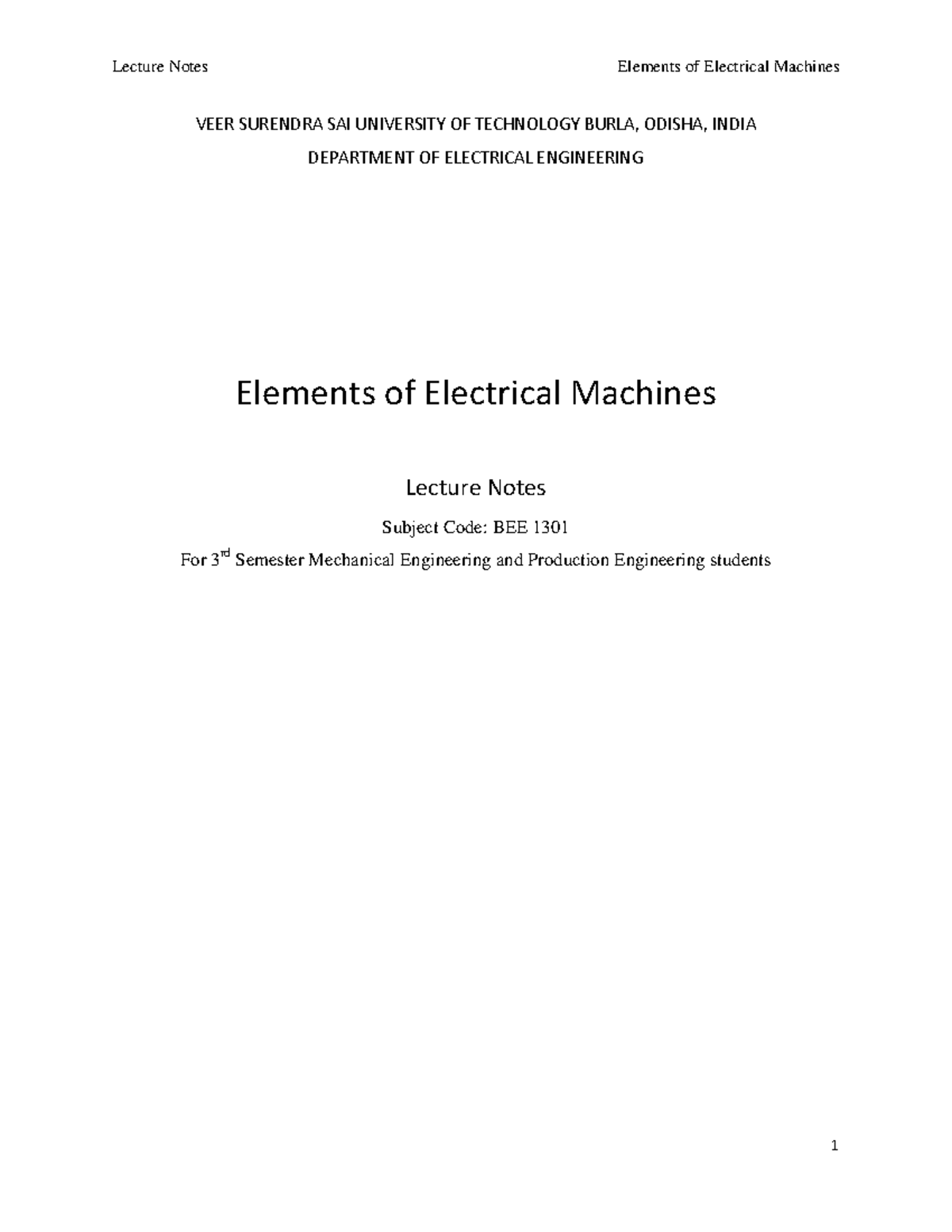 ELectrical Machines - VEER SURENDRA SAI UNIVERSITY OF TECHNOLOGY BURLA ...