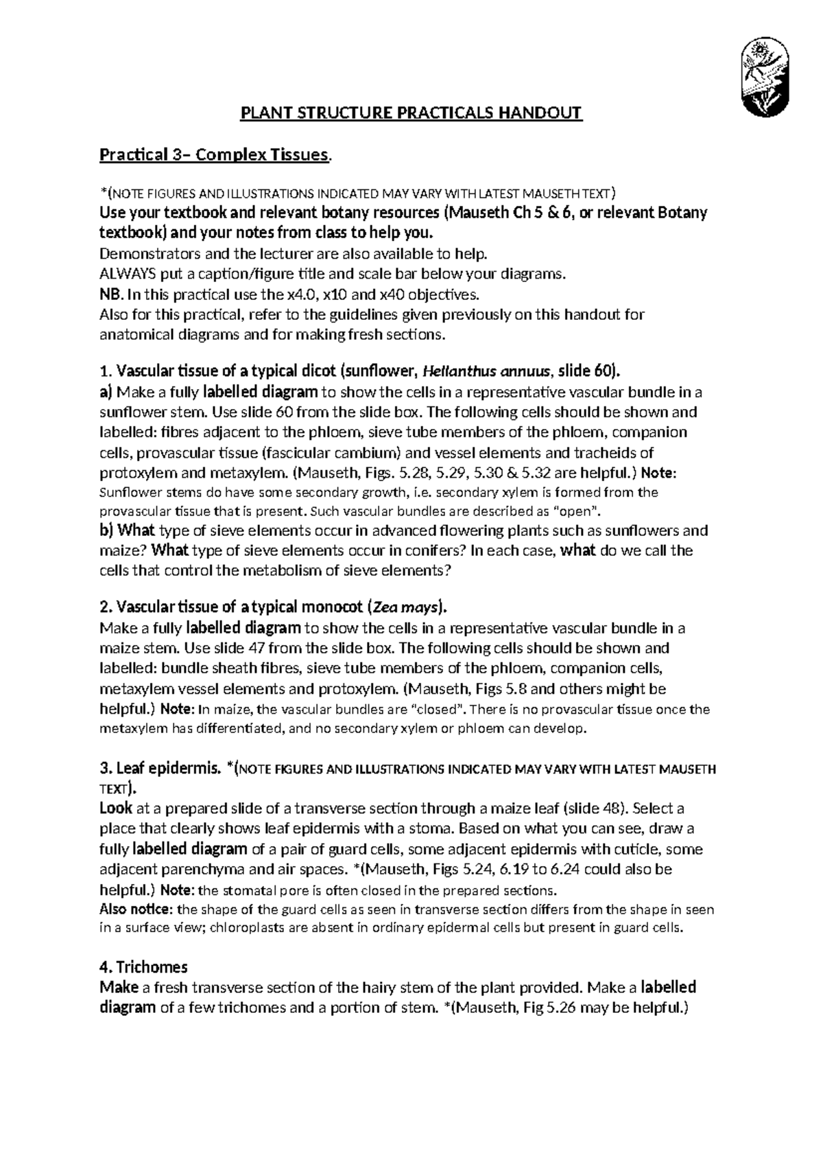 Prac-3 Stems and Secondary Growth - PLANT STRUCTURE PRACTICALS HANDOUT ...