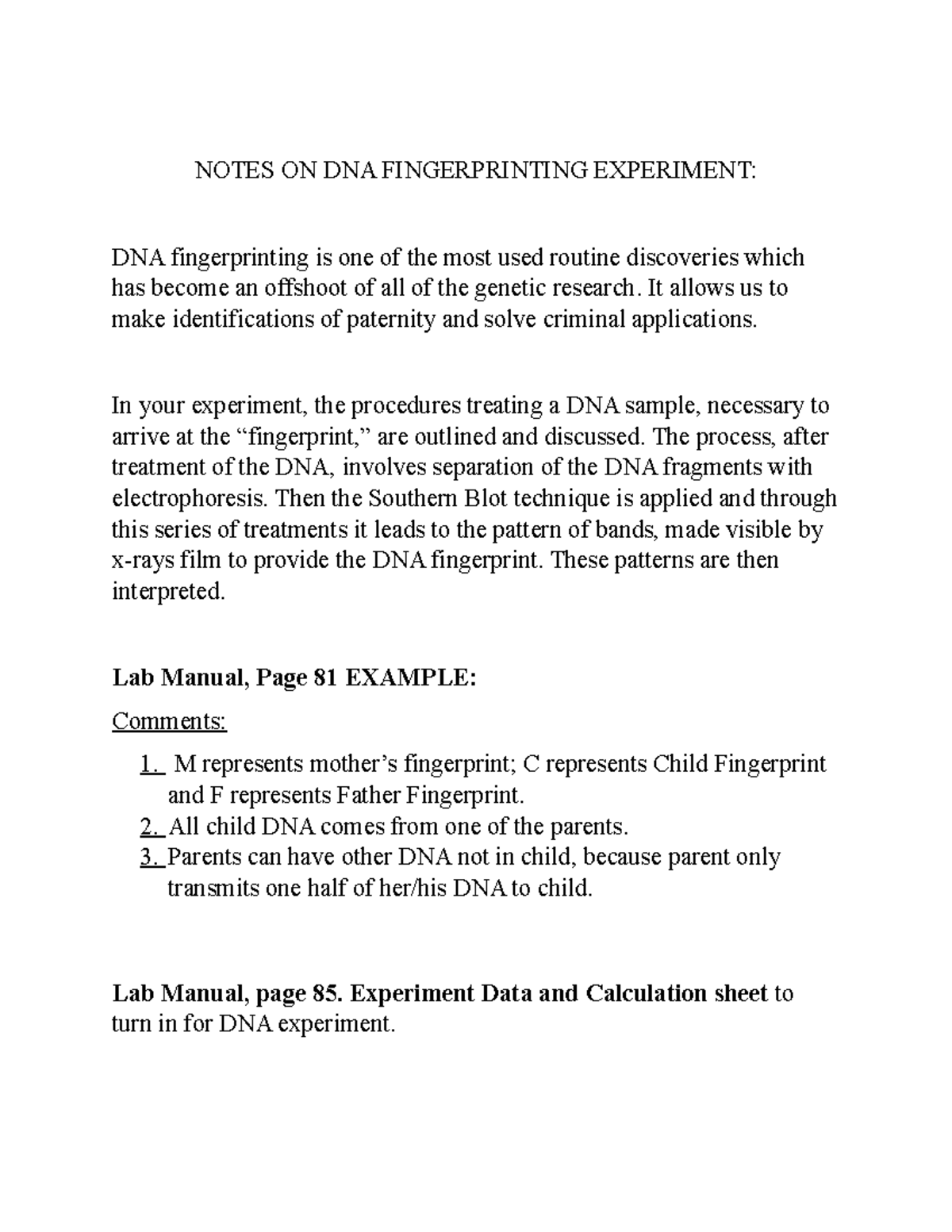 dna fingerprinting notes to help with dna - NOTES ON DNA FINGERPRINTING ...