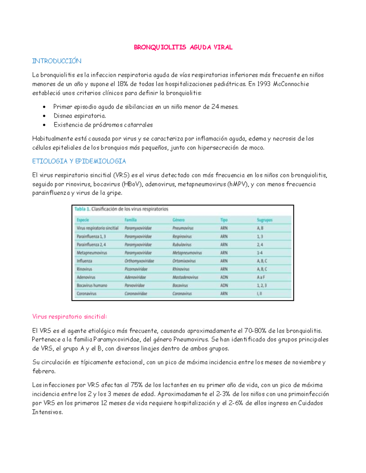 Bronquiolitis Aguda Viral - BRONQUIOLITIS AGUDA VIRAL INTRODUCCIÓN La bronquiolitis es la ...