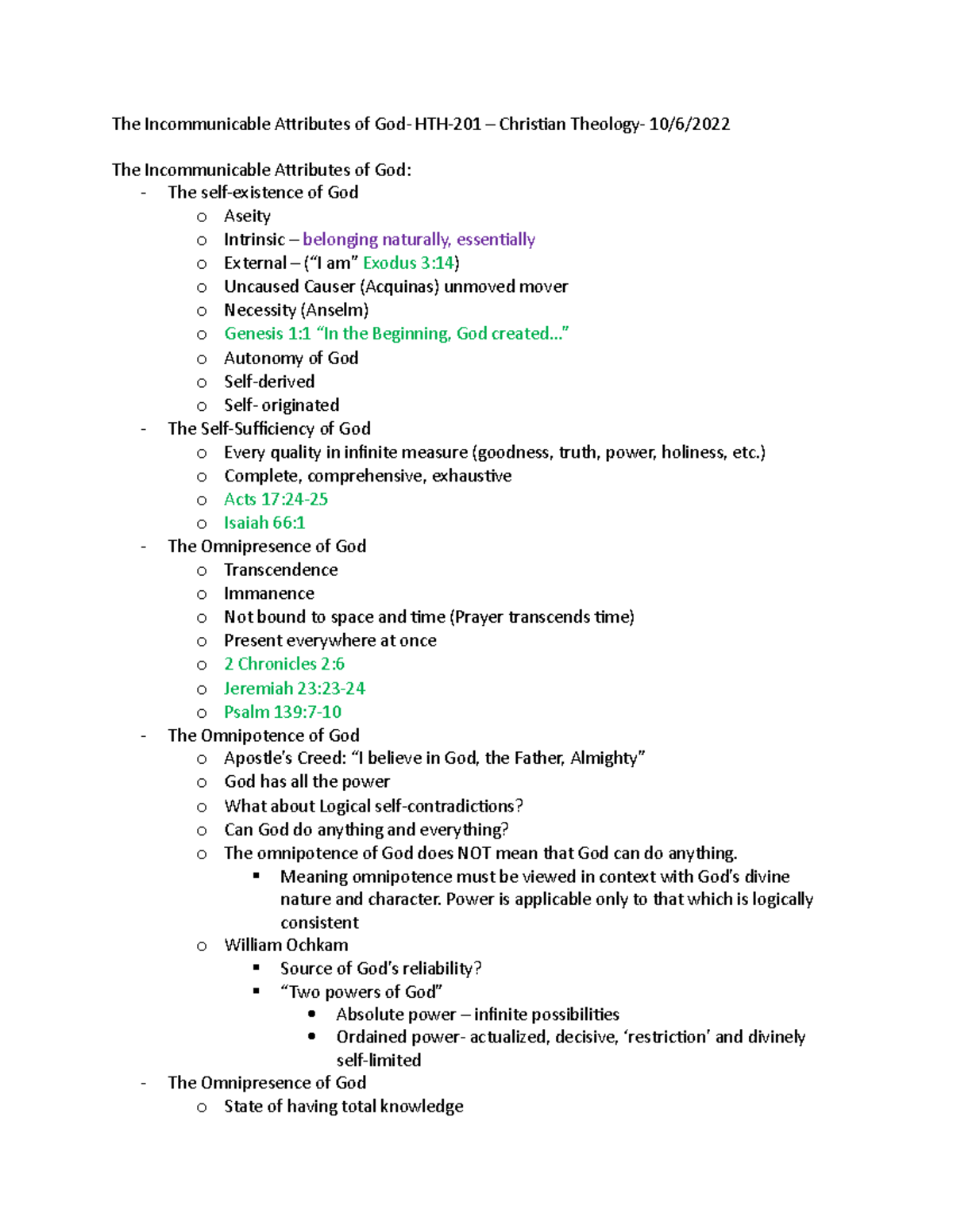 The Incommunicable Attributes of God notes - The Incommunicable ...