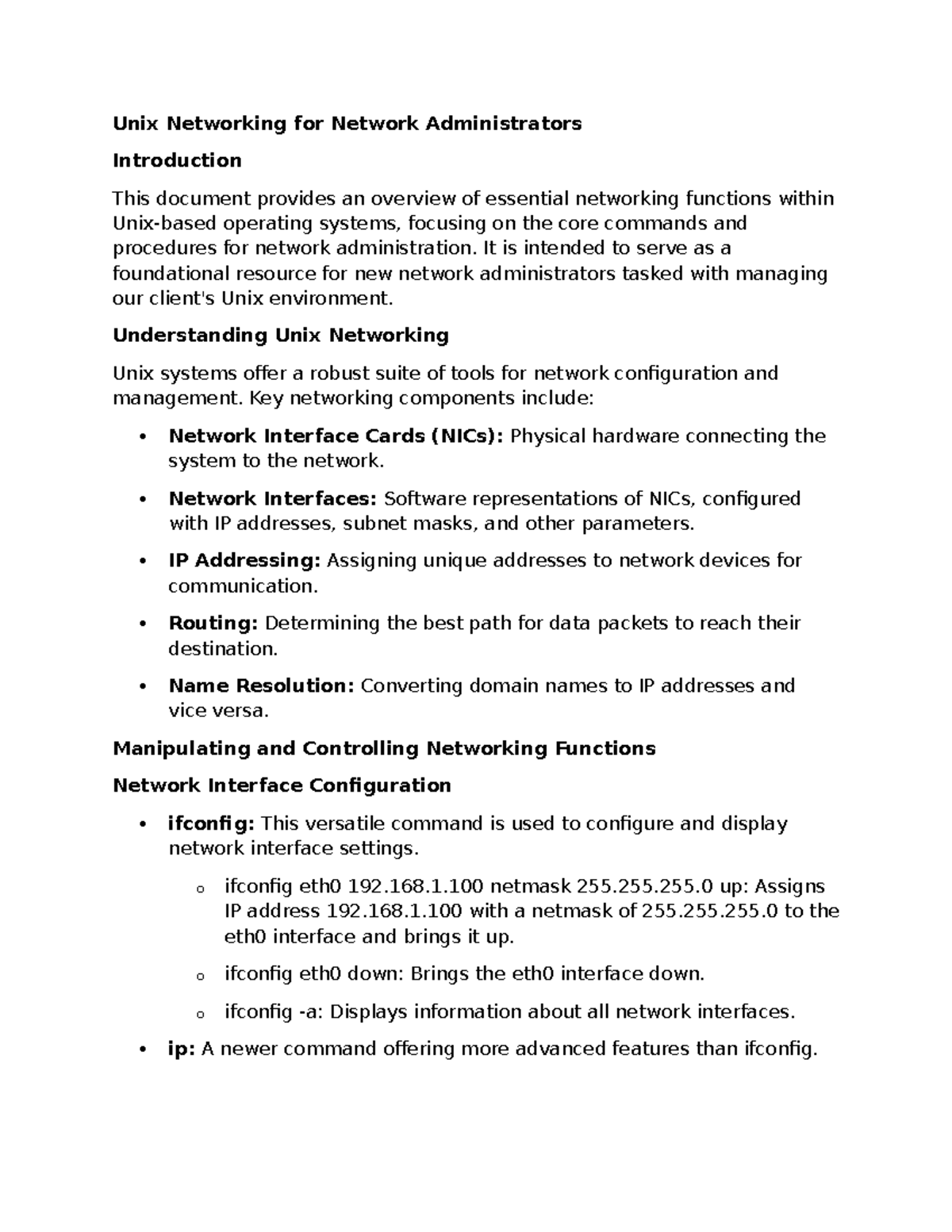 Written Assignment Unit 7 - Unix Networking for Network Administrators Introduction This ...